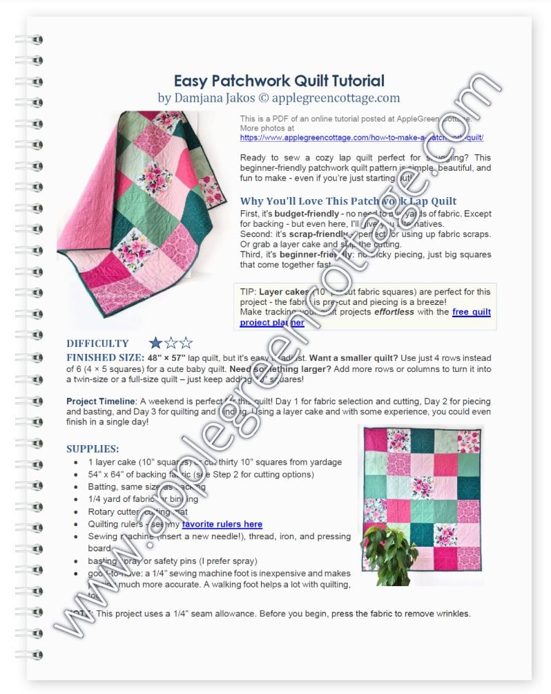 Easy Patchwork QUILT - Printable Tutorial PDF