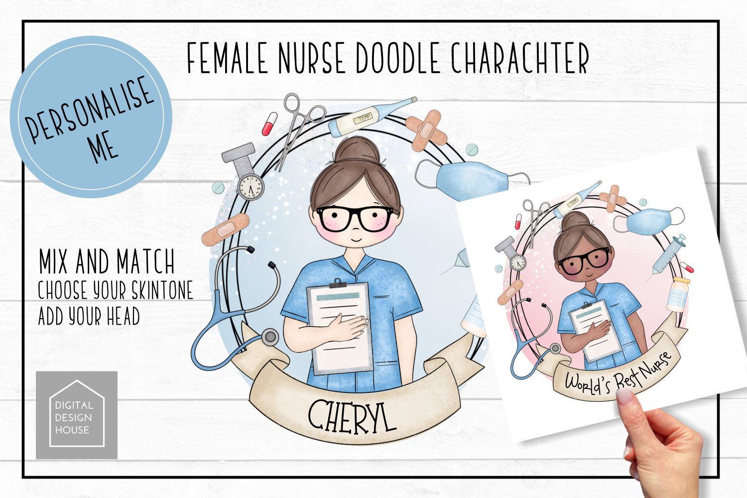 FEMALE Doodle Nurse Character - Mix and Match PNGs - Payhip