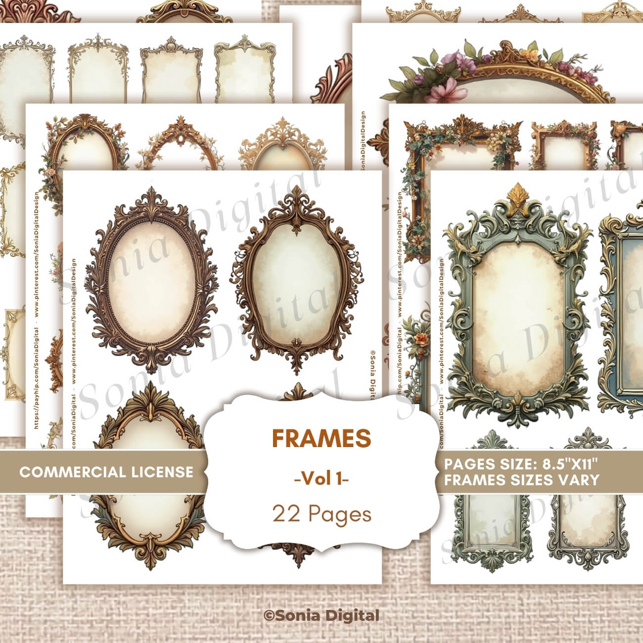 Vintage Frames, Vol 1, Scrapbooking & Junk Journal creations.