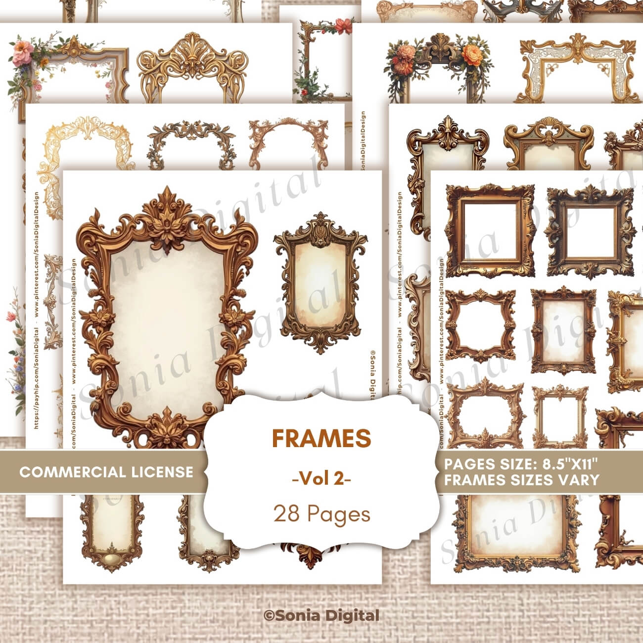 Vintage Frames (Vol 2), Scrapbooking & Junk Journal creations.