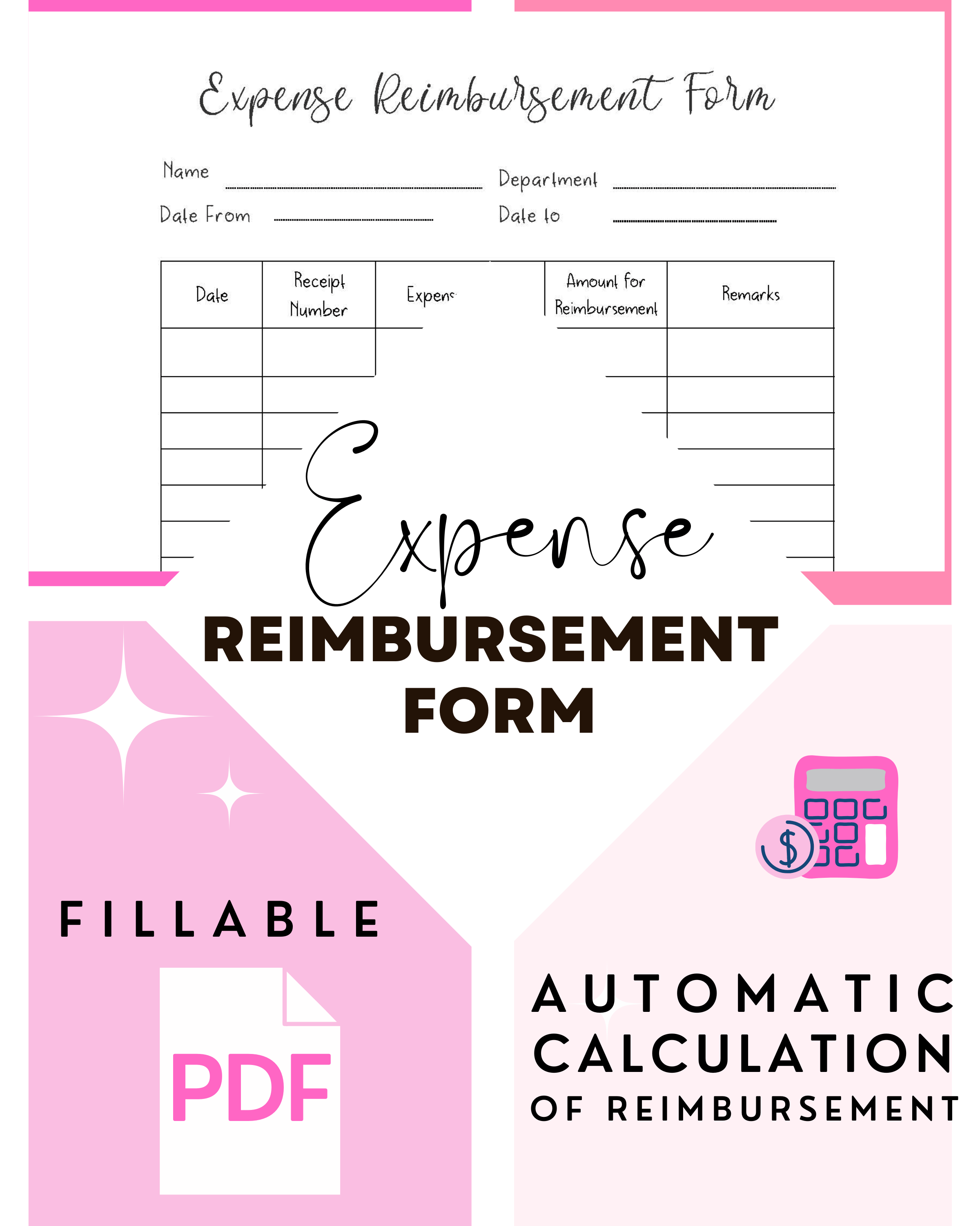 Expense Reimbursement Log Printable Form - Template with automatic ...