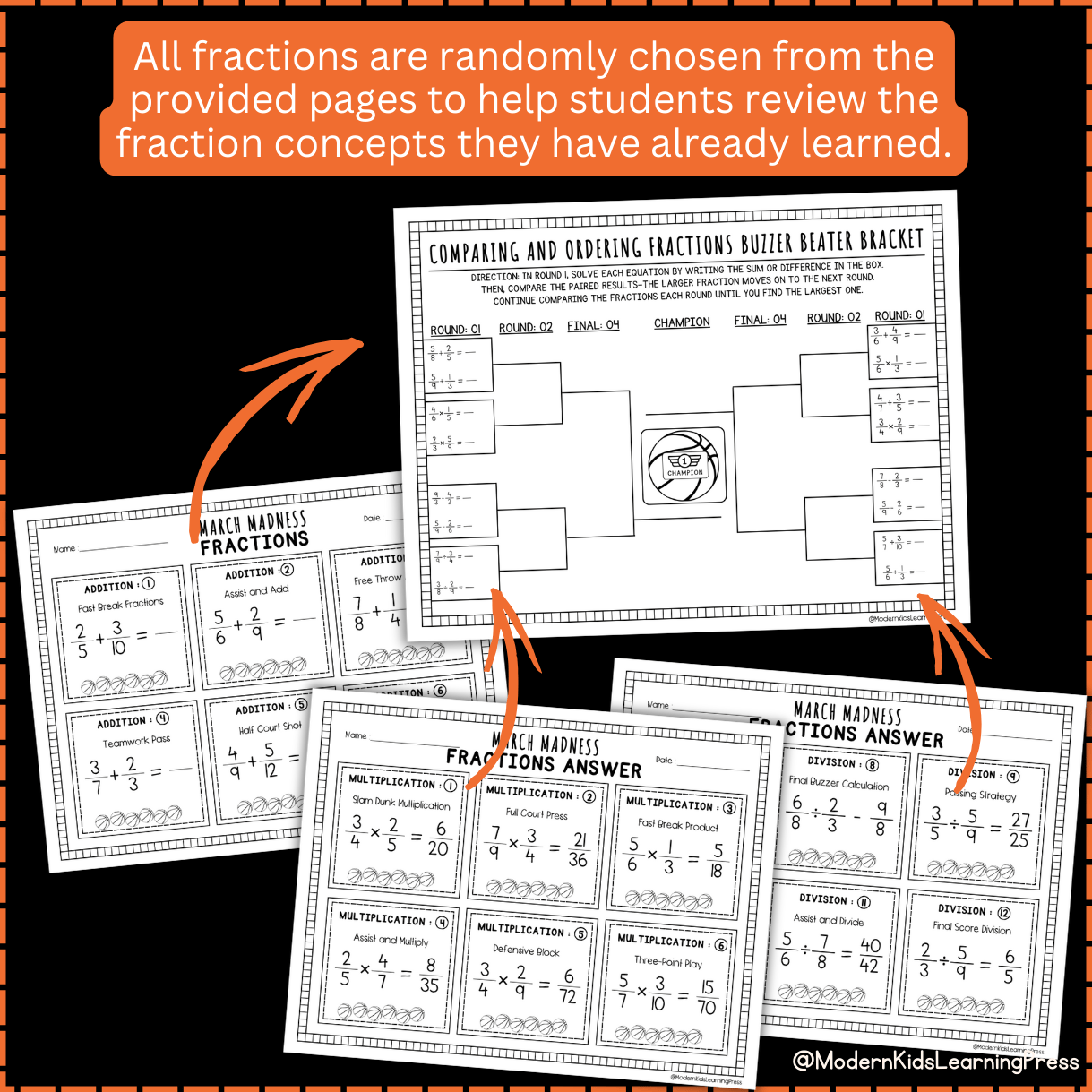March Madness Fractions Math Activities Basketball Project