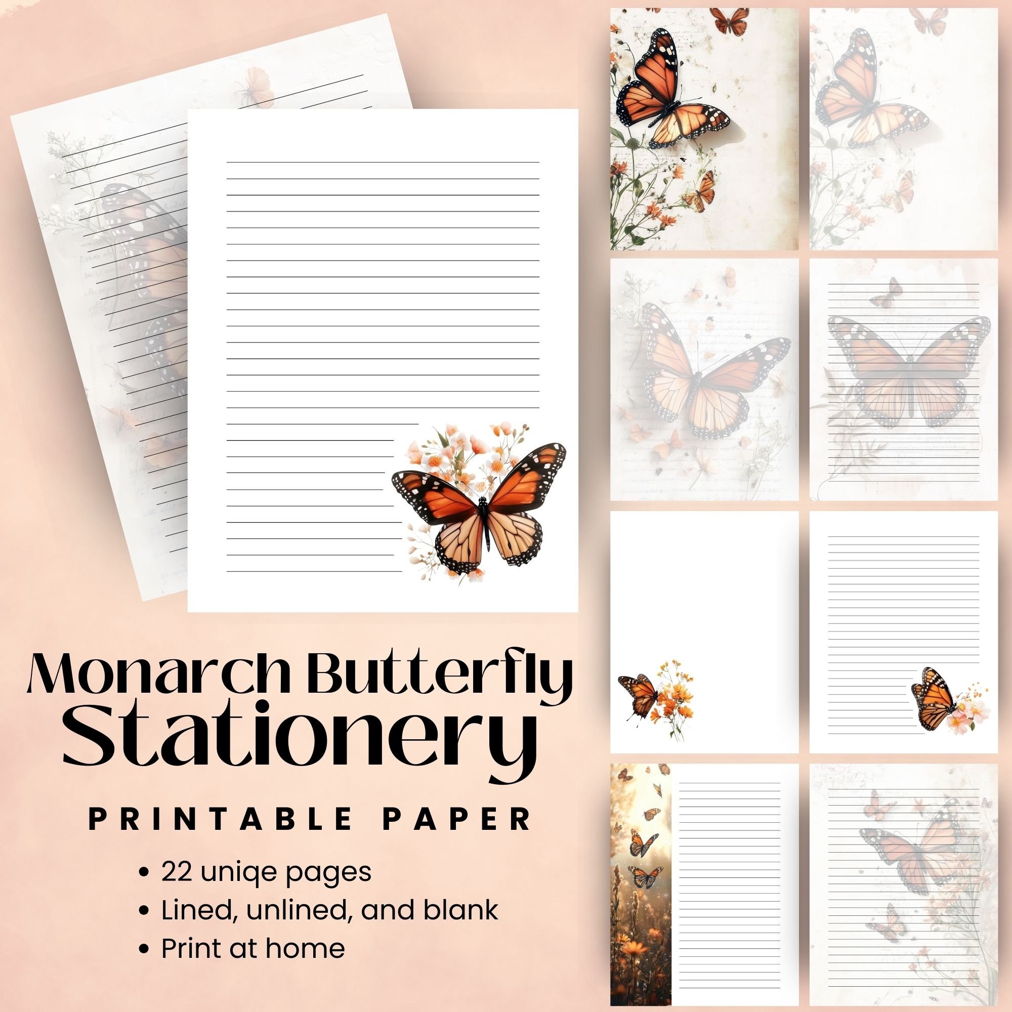 Monarch Butterfly Printable Stationery Set - Payhip