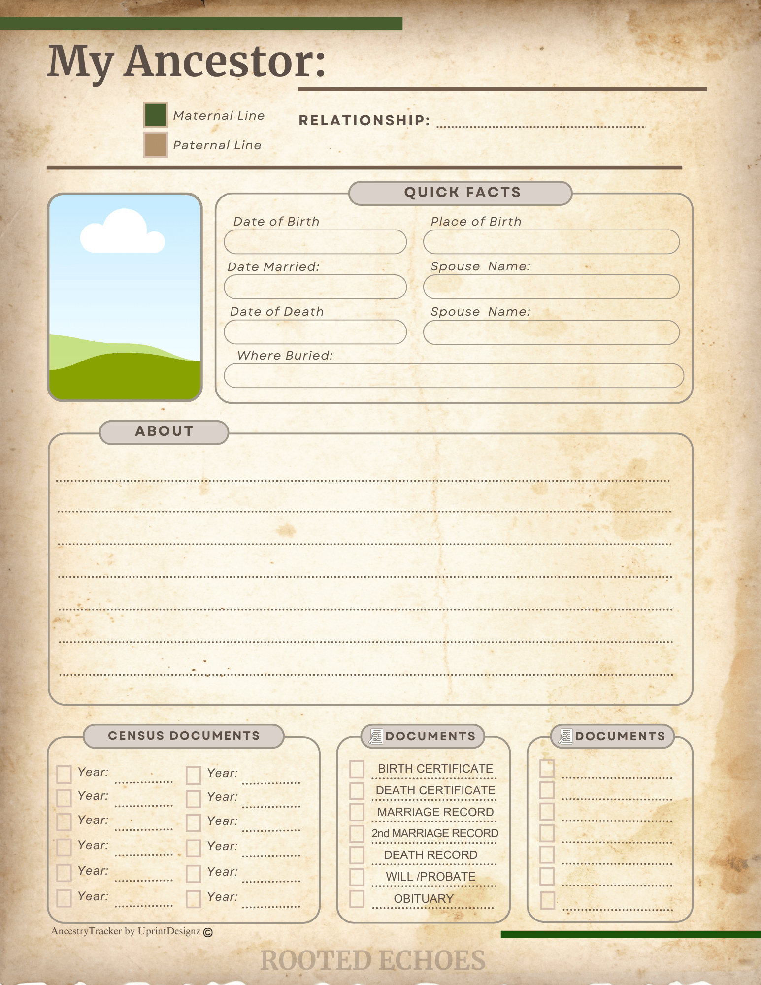 PLR My Ancestor – 1-Page Printable Genealogy Worksheet - Payhip