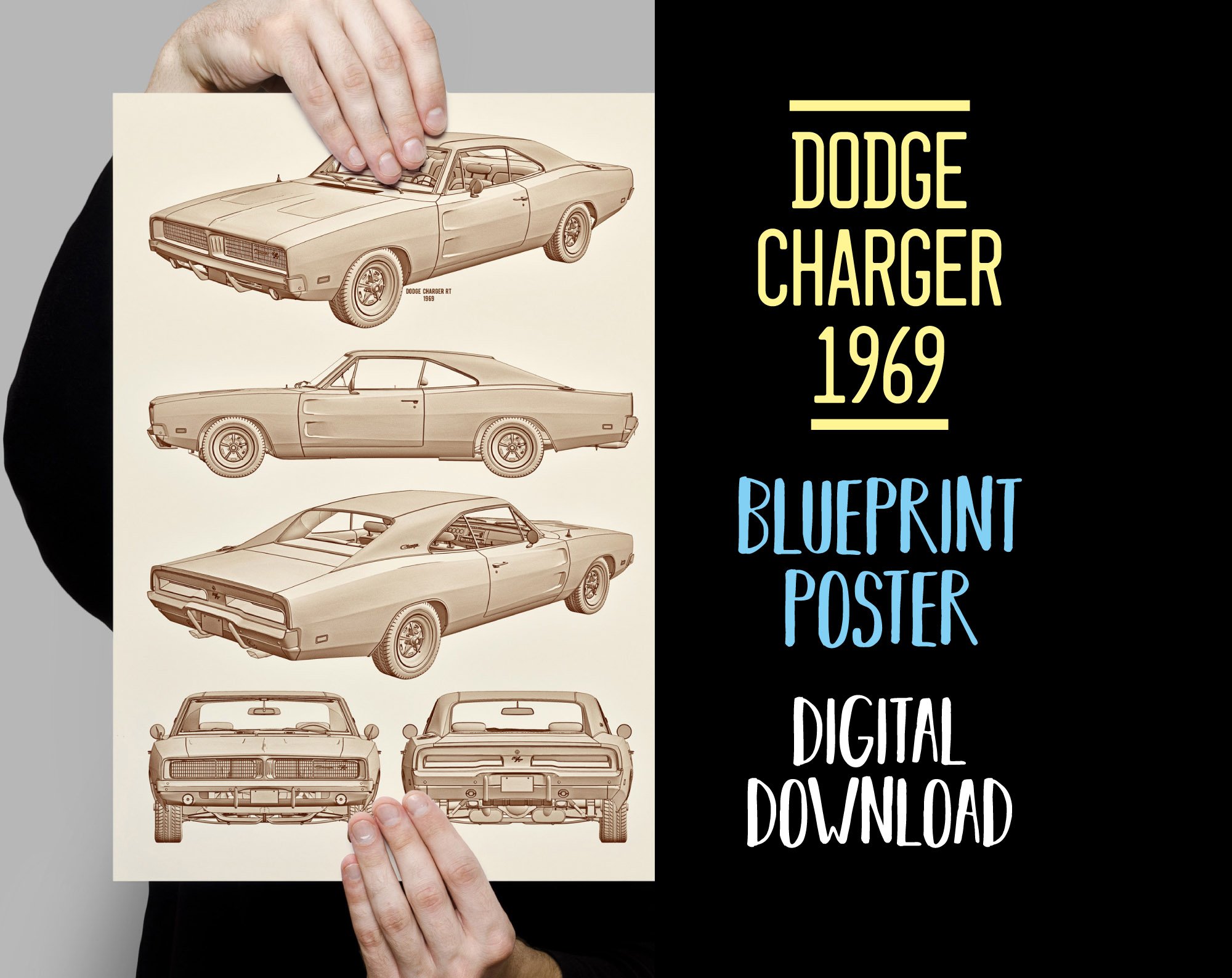 1969 Dodge Charger RT Blueprint Poster, Digital Download - Payhip