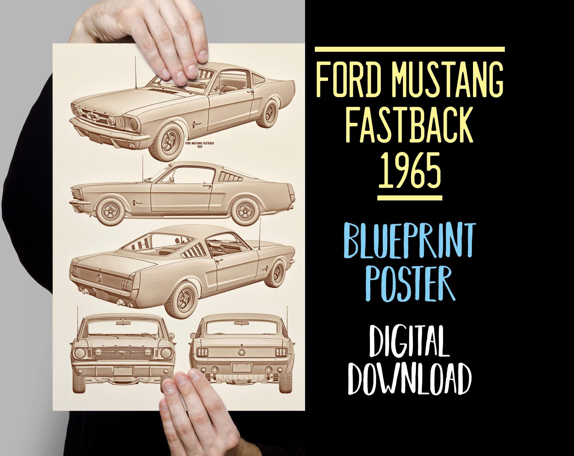1965 Ford Mustang Fastback Blueprint Poster, Digital Download - Payhip