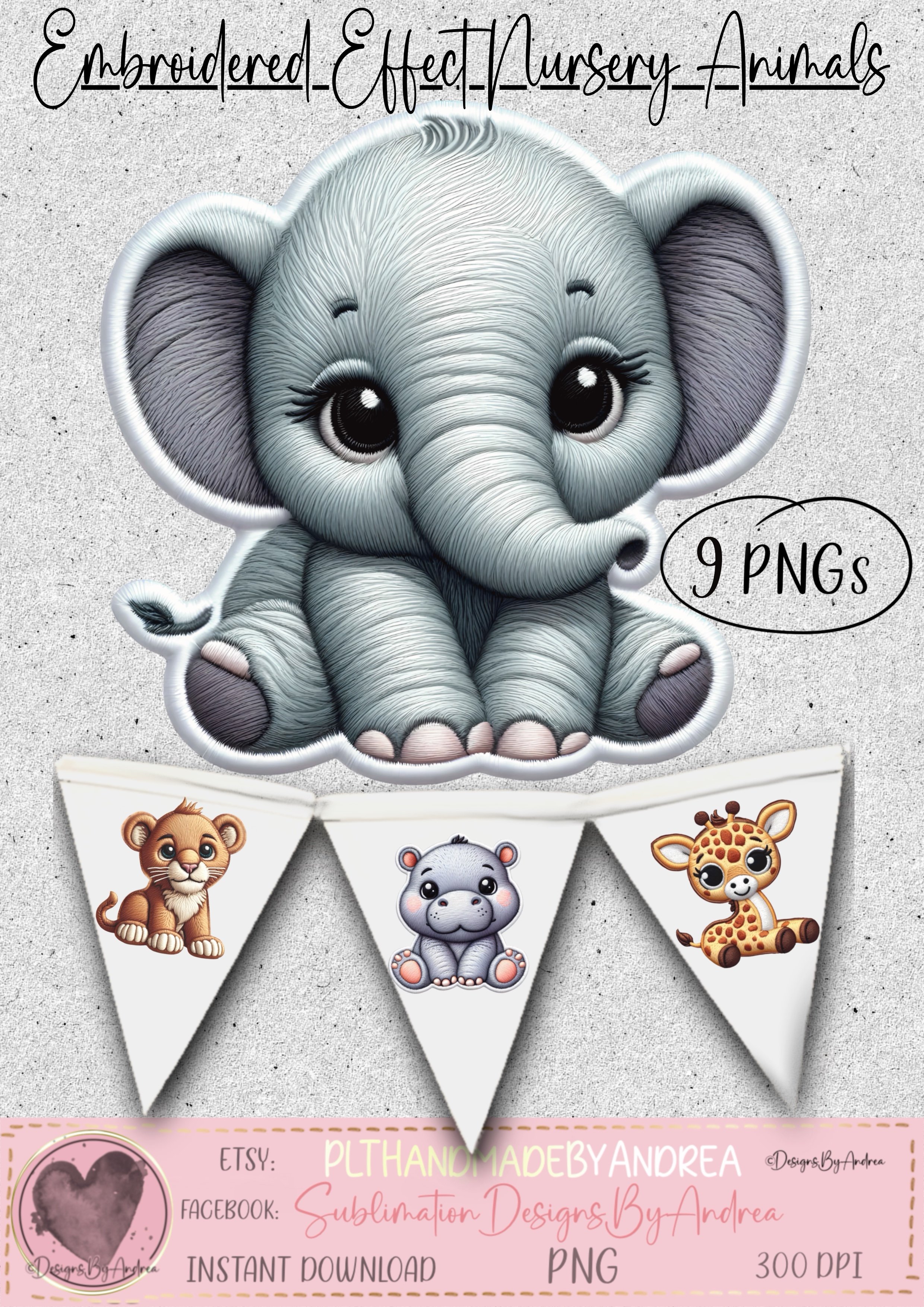 Nursery animals ‘Embroidered’ effect detail. embroidery effect for ...