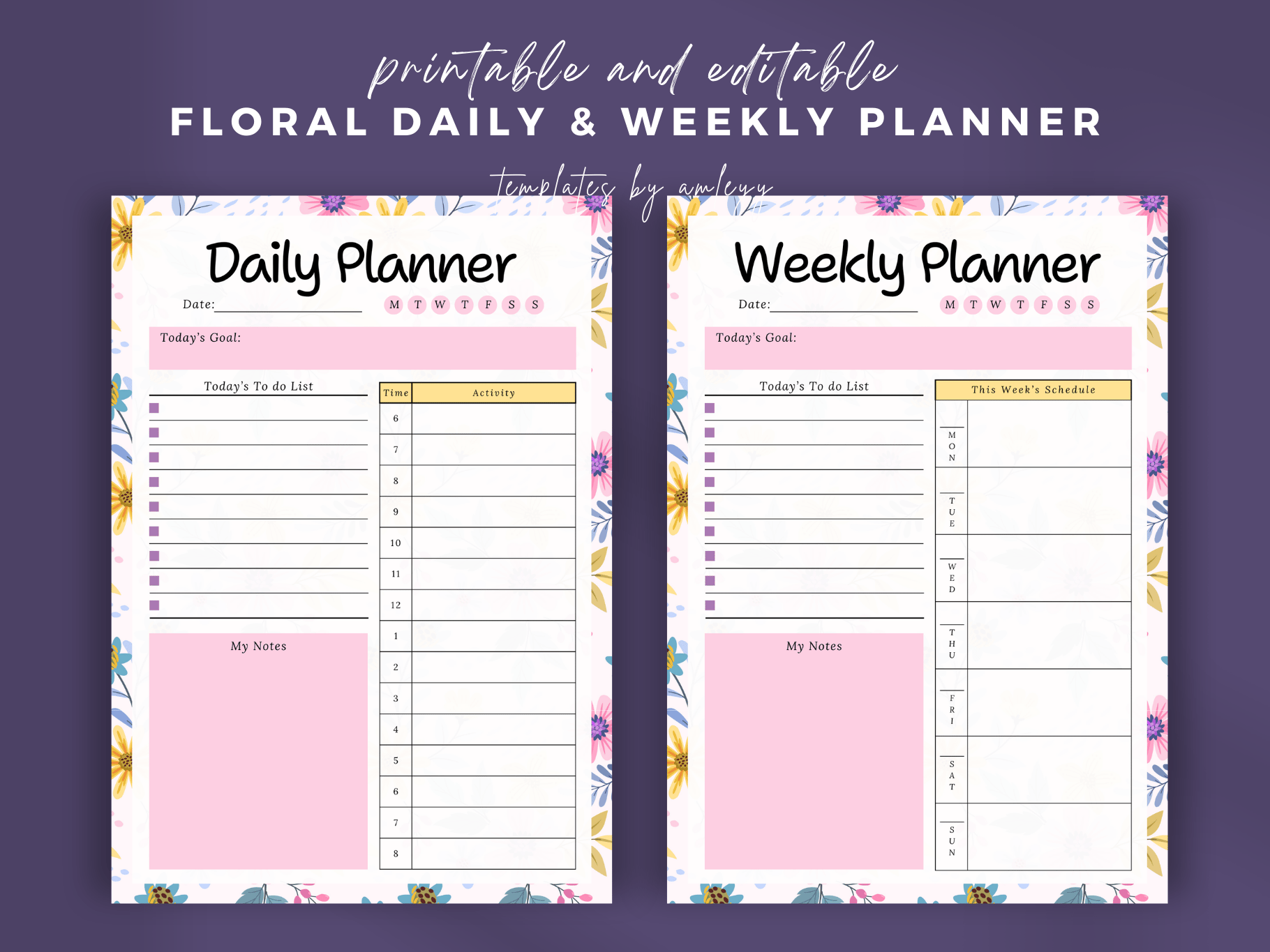 Free Floral Daily & Weekly Planner Template – Editable Canva Planner ...