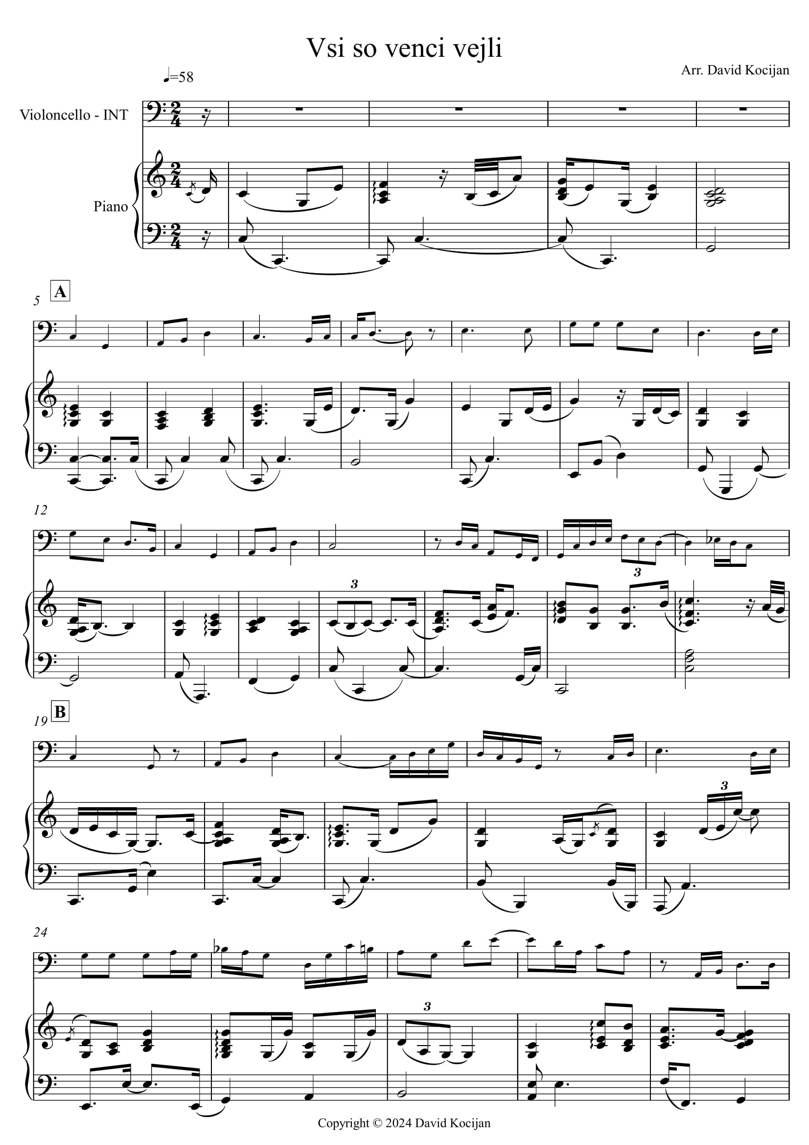 Vsi so venci vejli - INT SHEET MUSIC (cello & piano) & BACKING TRACK ...
