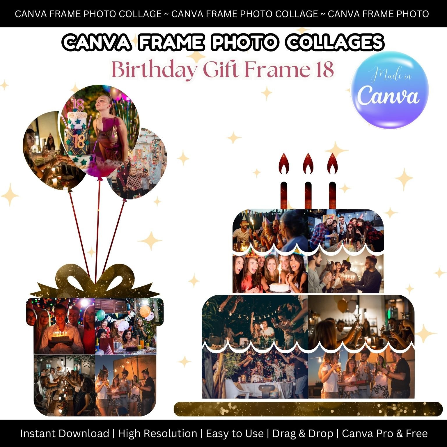 Canva Frame Photo Collage - Birthday Gift Frame 18 - Payhip