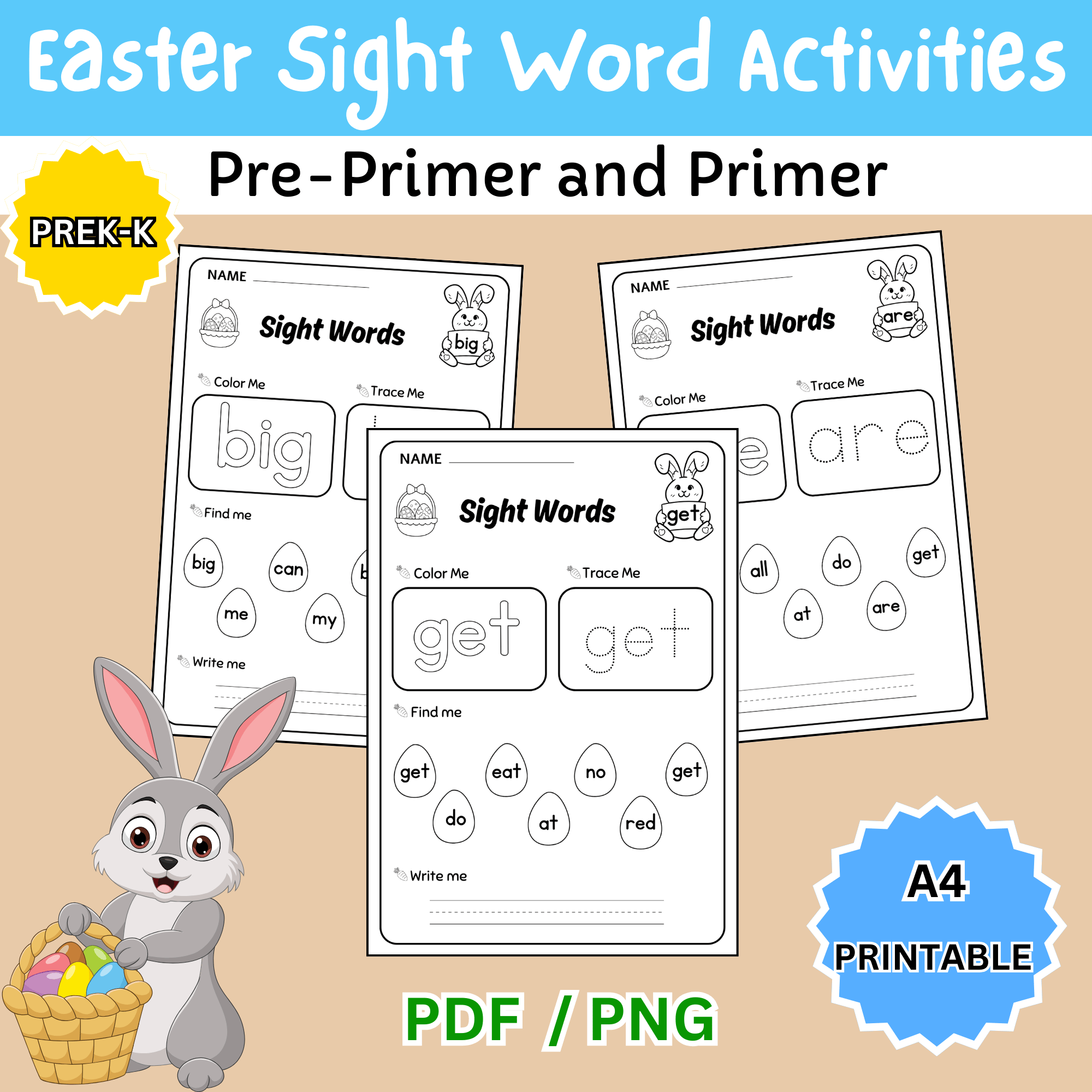 Spring Easter Egg Sight Word Worksheets–PreK & Kindergarten Literacy ...