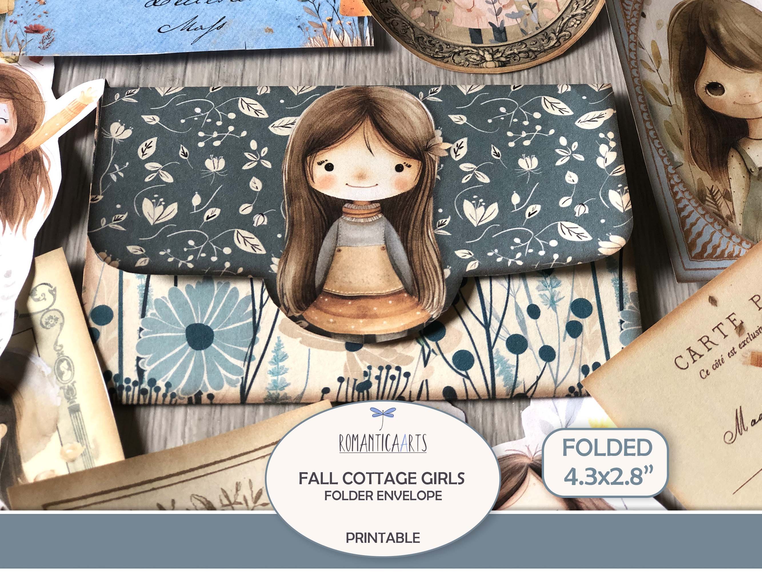 Fall Cottage Girls Folder Envelope – Printable Autumn Junk Journal Kit