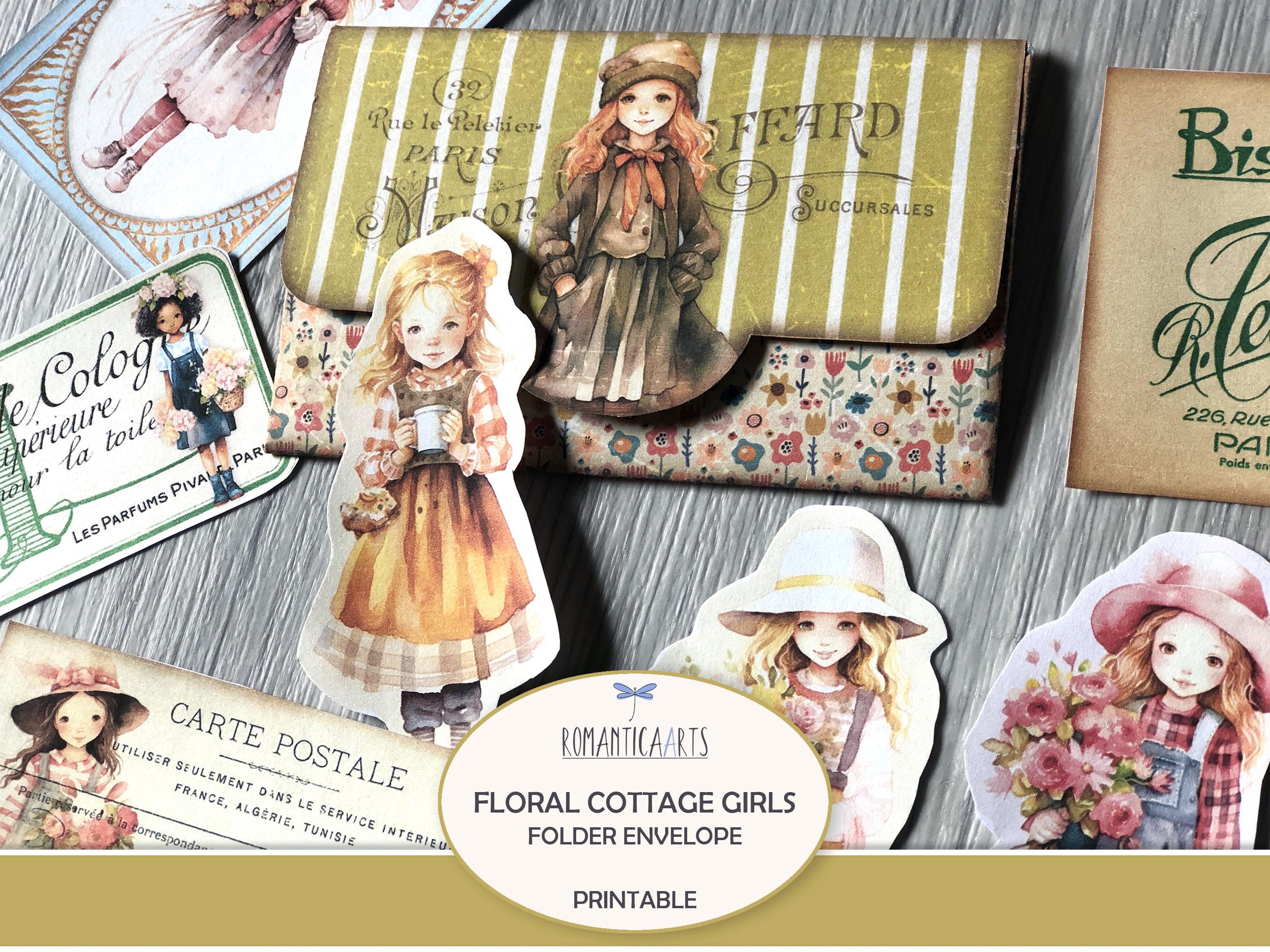 Floral Cottage Girls Folder Envelope – Printable Junk Journal Insert