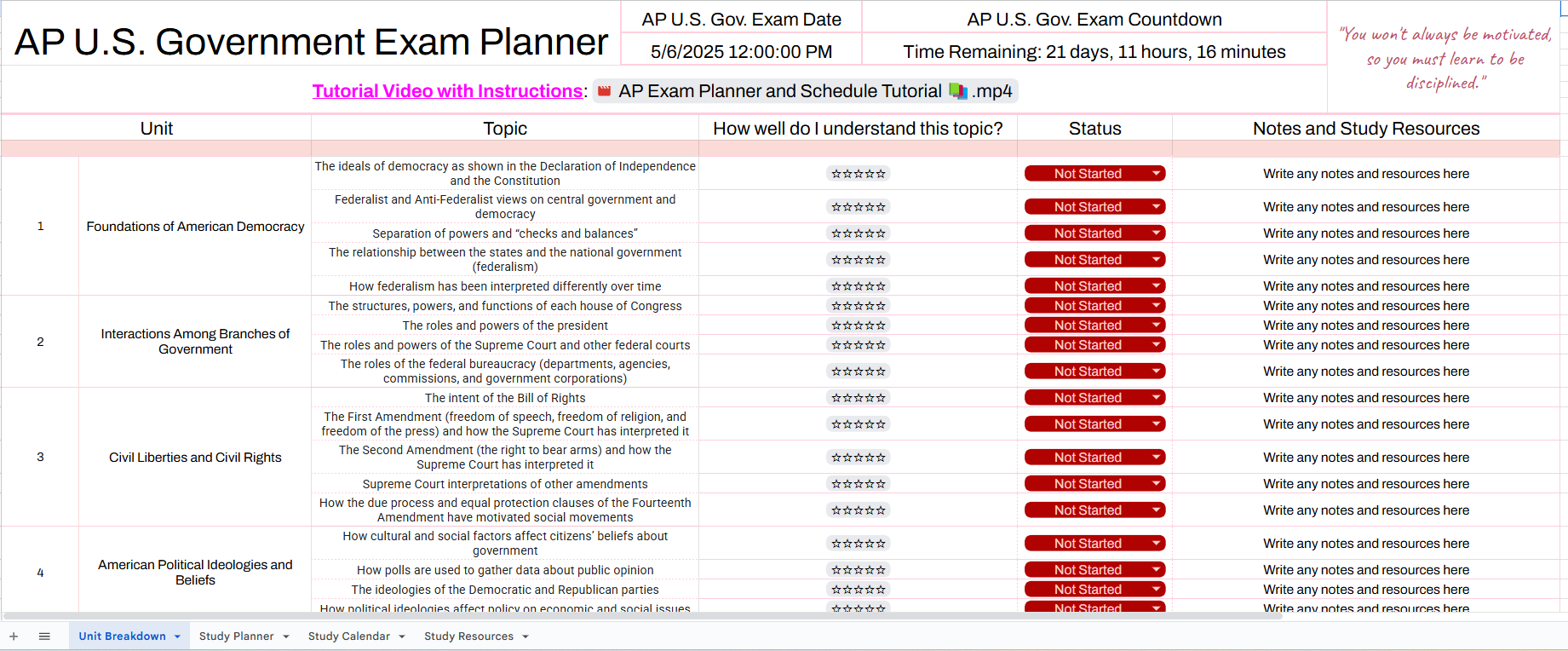 AP United States Government and Politics Exam Study Planner and ...