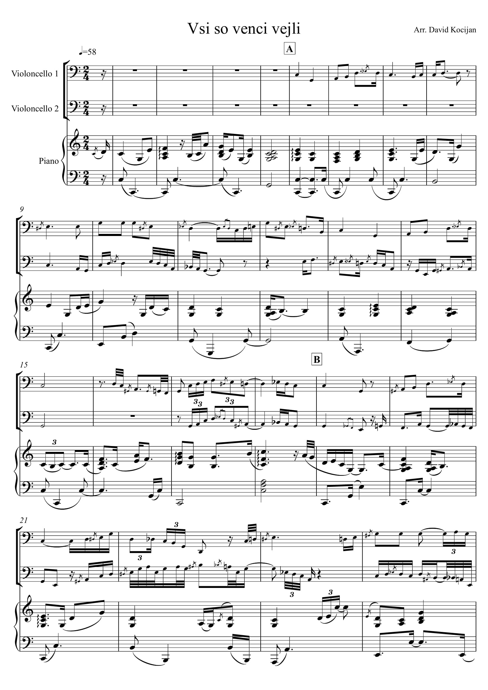 Vsi so venci vejli - TRIO ADV SHEET MUSIC (2 cellos & piano) & BACKING ...
