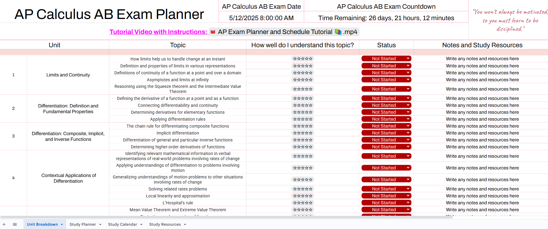 AP Calculus AB Exam Study Planner and Schedule - Payhip