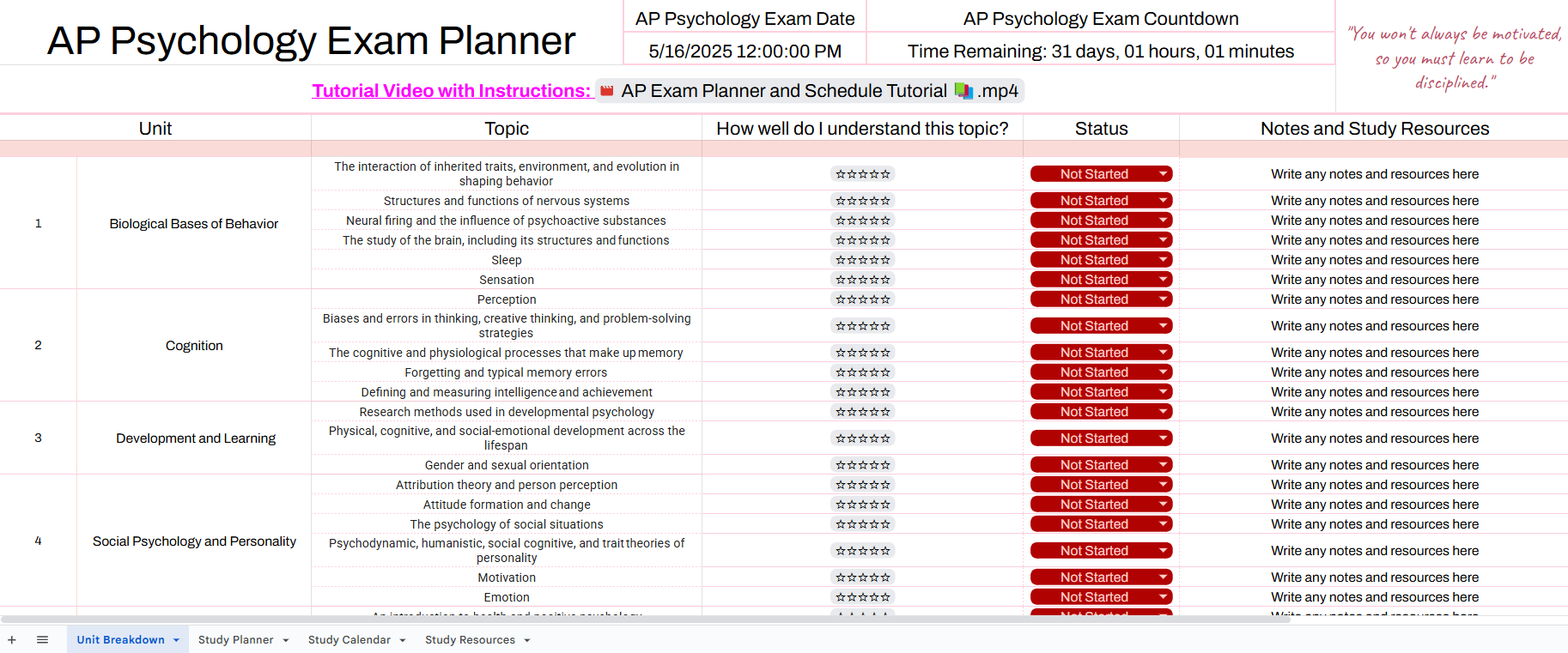 AP Psychology Exam Study Planner and Schedule - Payhip