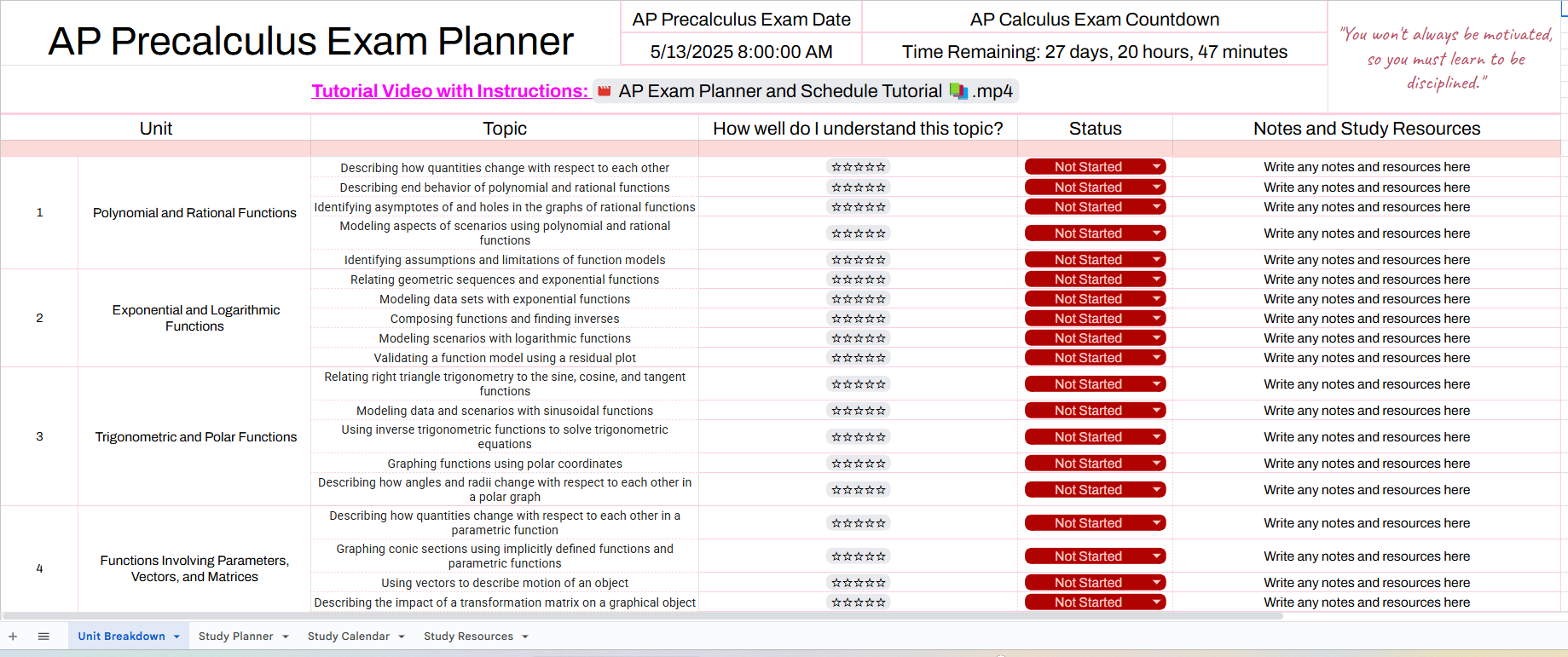 AP Precalculus Exam Study Planner and Schedule - Payhip