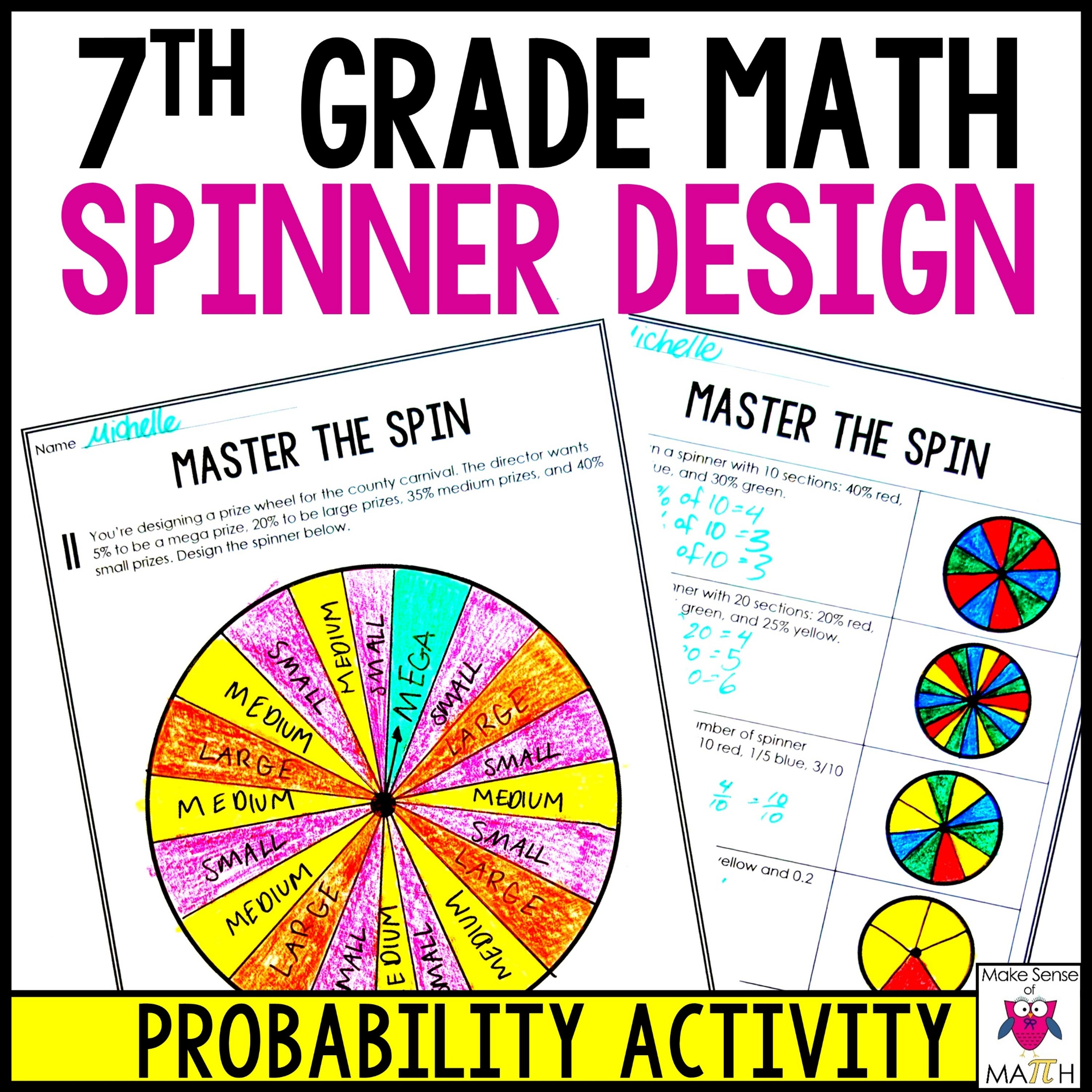 7th Grade Math Probability Activity | Real-World Spinner Design Worksheet