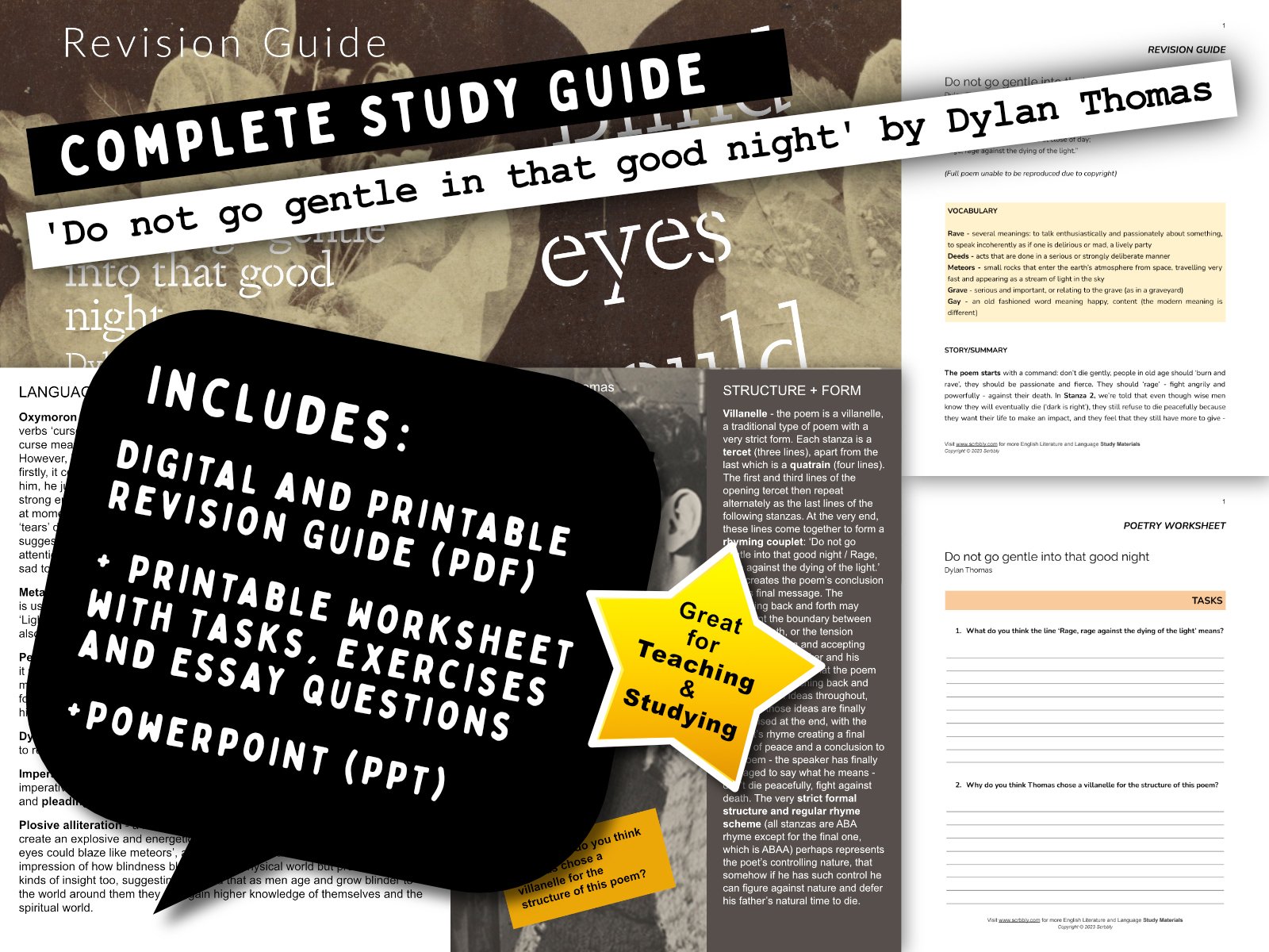 "Do not go gentle into that good night" by Dylan Thomas - Study Guide ...