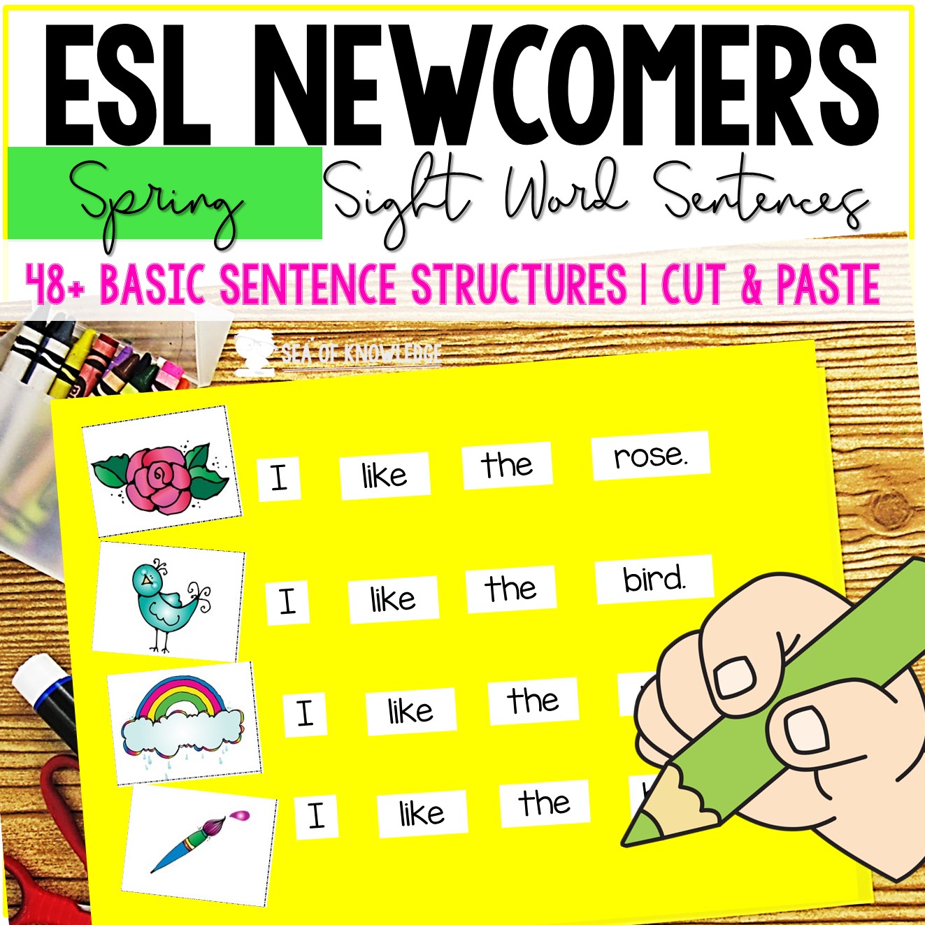 ESL Newcomer Activities - Spring Sight Word Sentences Cut and Paste ...