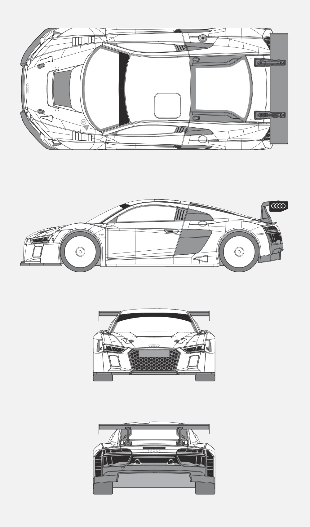 Audi R8 LMS Car Blueprint PDF SVG Vector Drawing. - Payhip