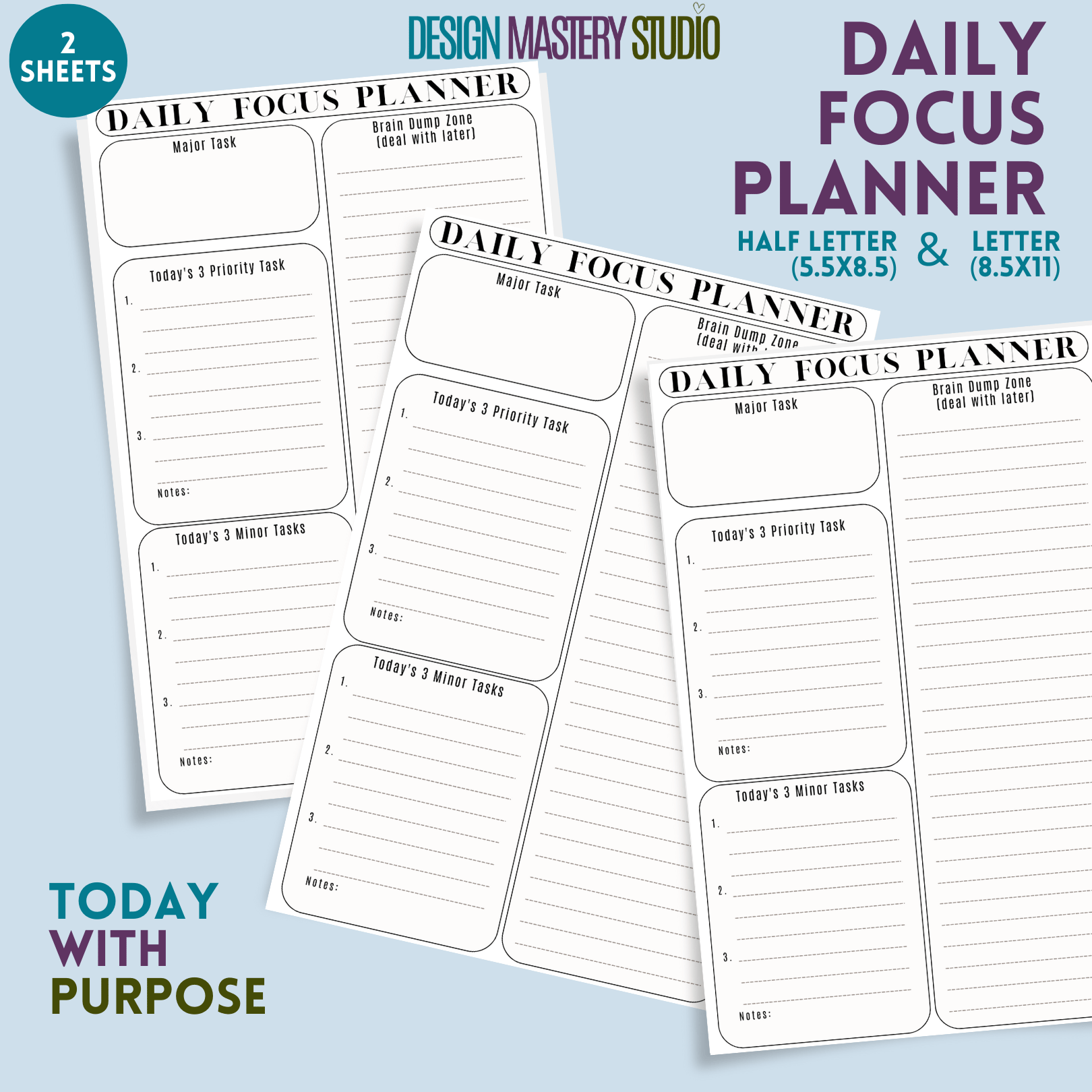 Today with Purpose – Daily Focus Planner Sheet (Printable PDF) - Payhip