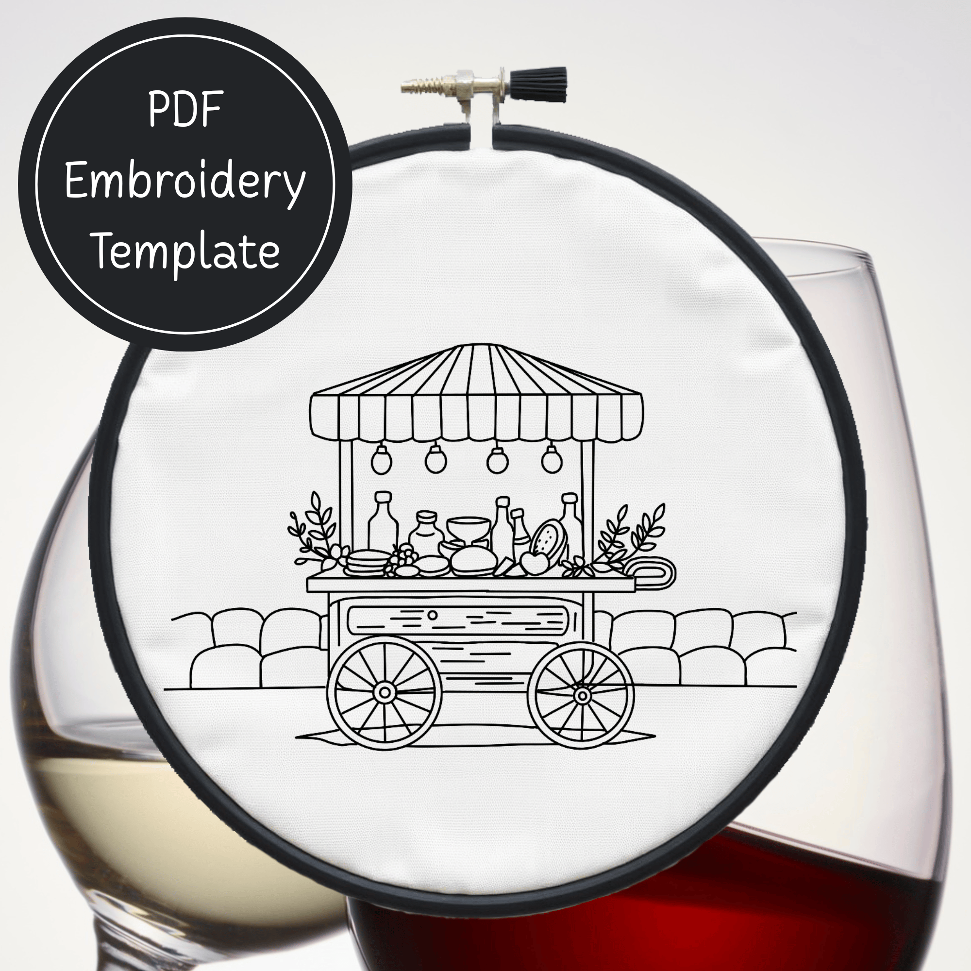 Street Vendor Wine Cart Embroidery Template PDF - DIY Merchant Cart ...