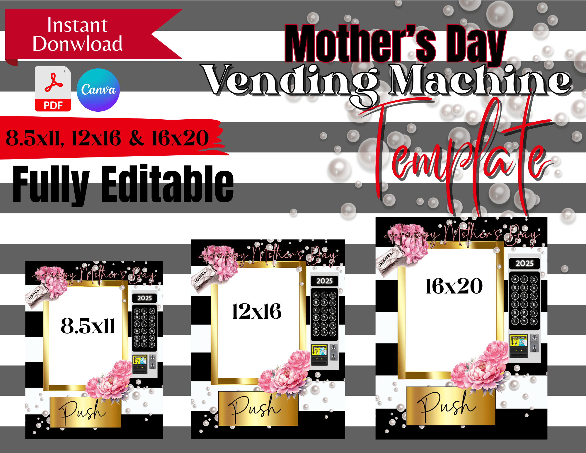Fully Editable Classy Pearls Mother’s Day Vending Machine Gift Box ...