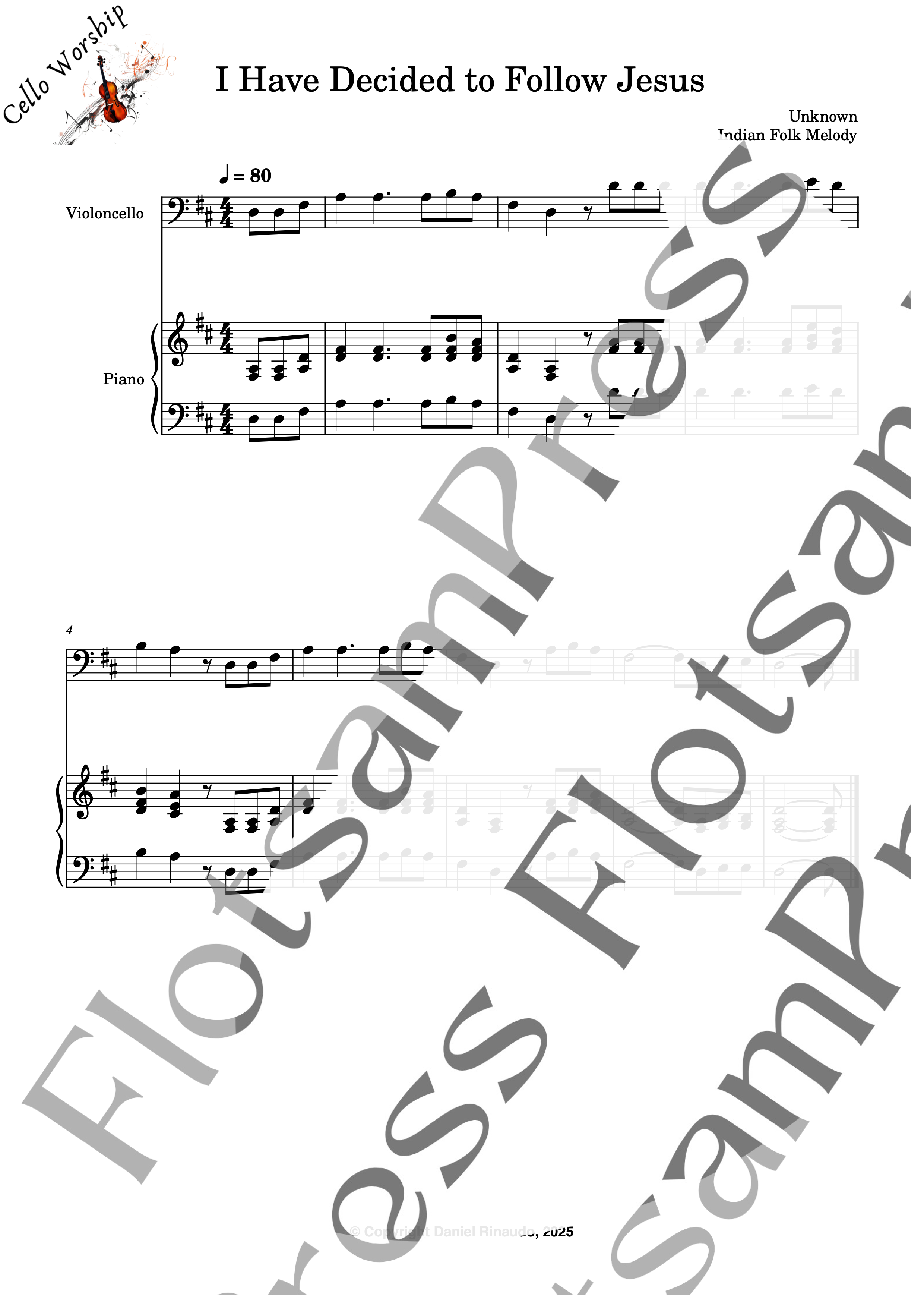 I Have Decided to Follow Jesus – Beginner/Easy Cello with Piano ...