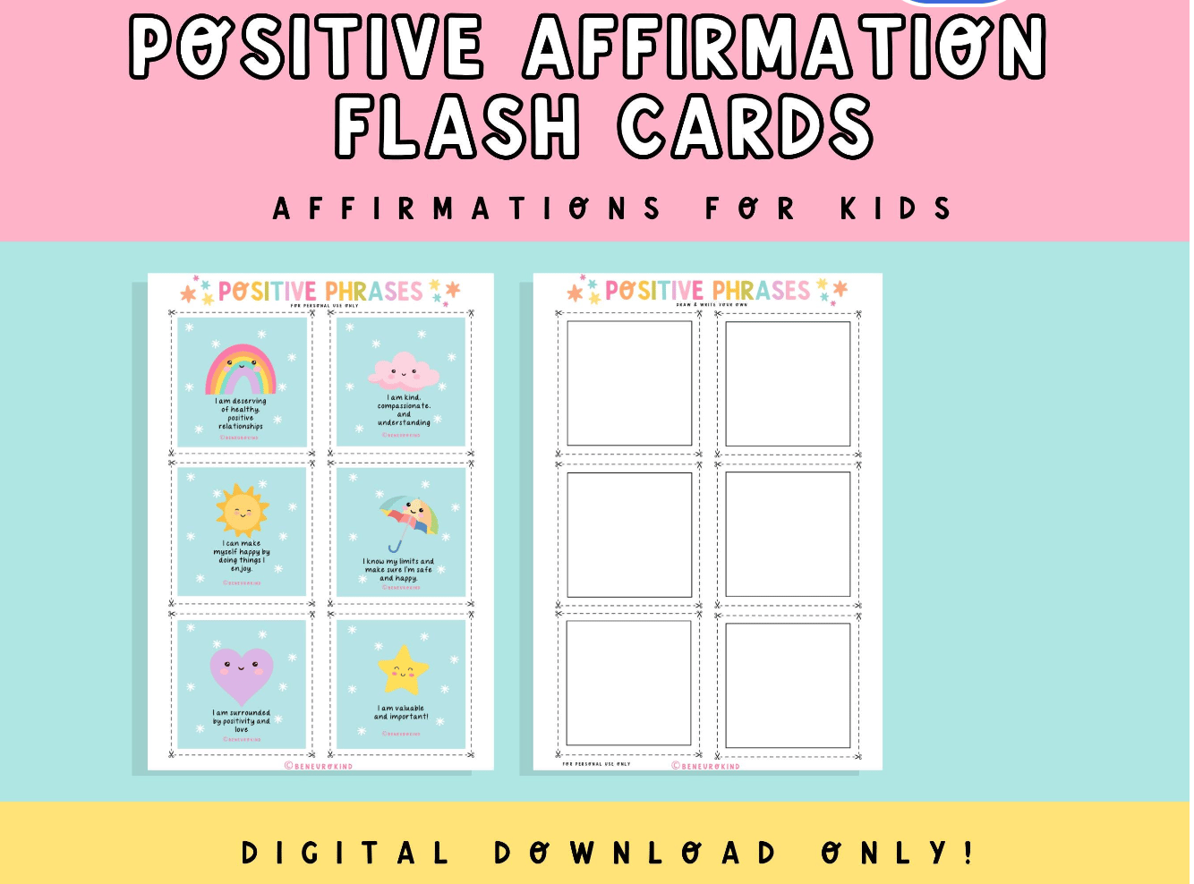 Digital Positive Affirmation cards for kids Printable digital download ...