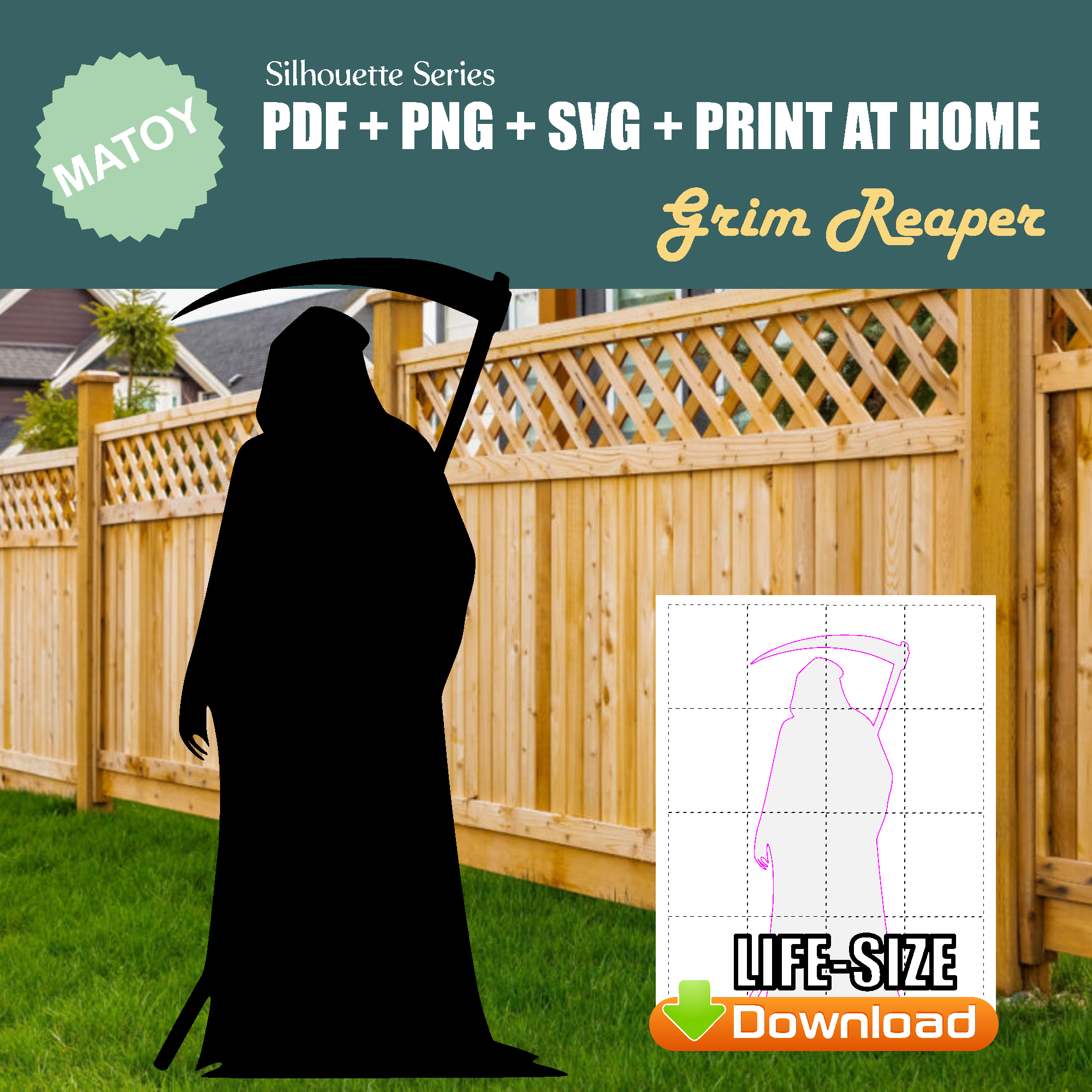 Grim Reaper Yard Display - Life Size Cutout - Outdoor Silhouette ...