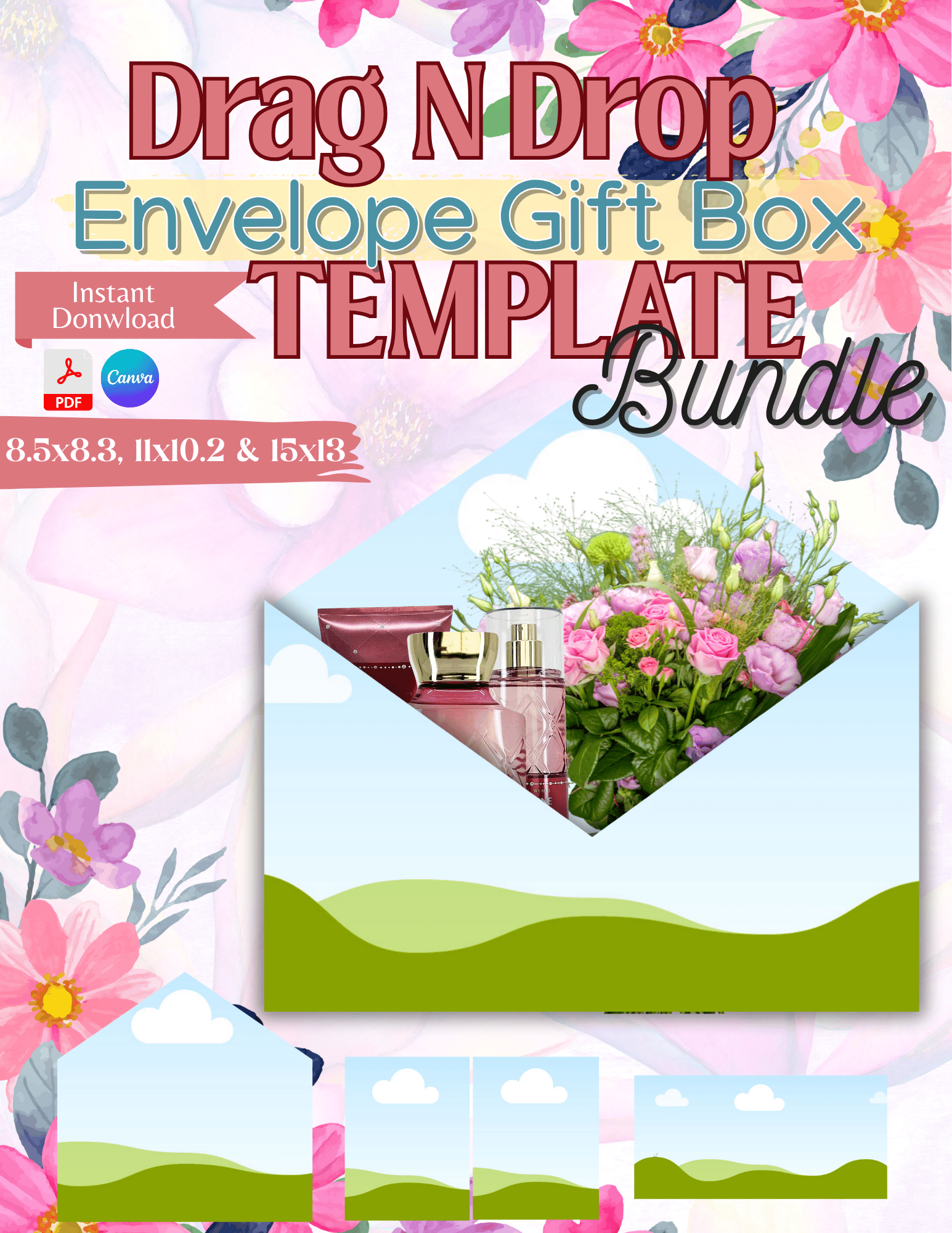3 Size Drag N Drop Envelope Gift Box Template Bundle- Canva Link & PDF ...