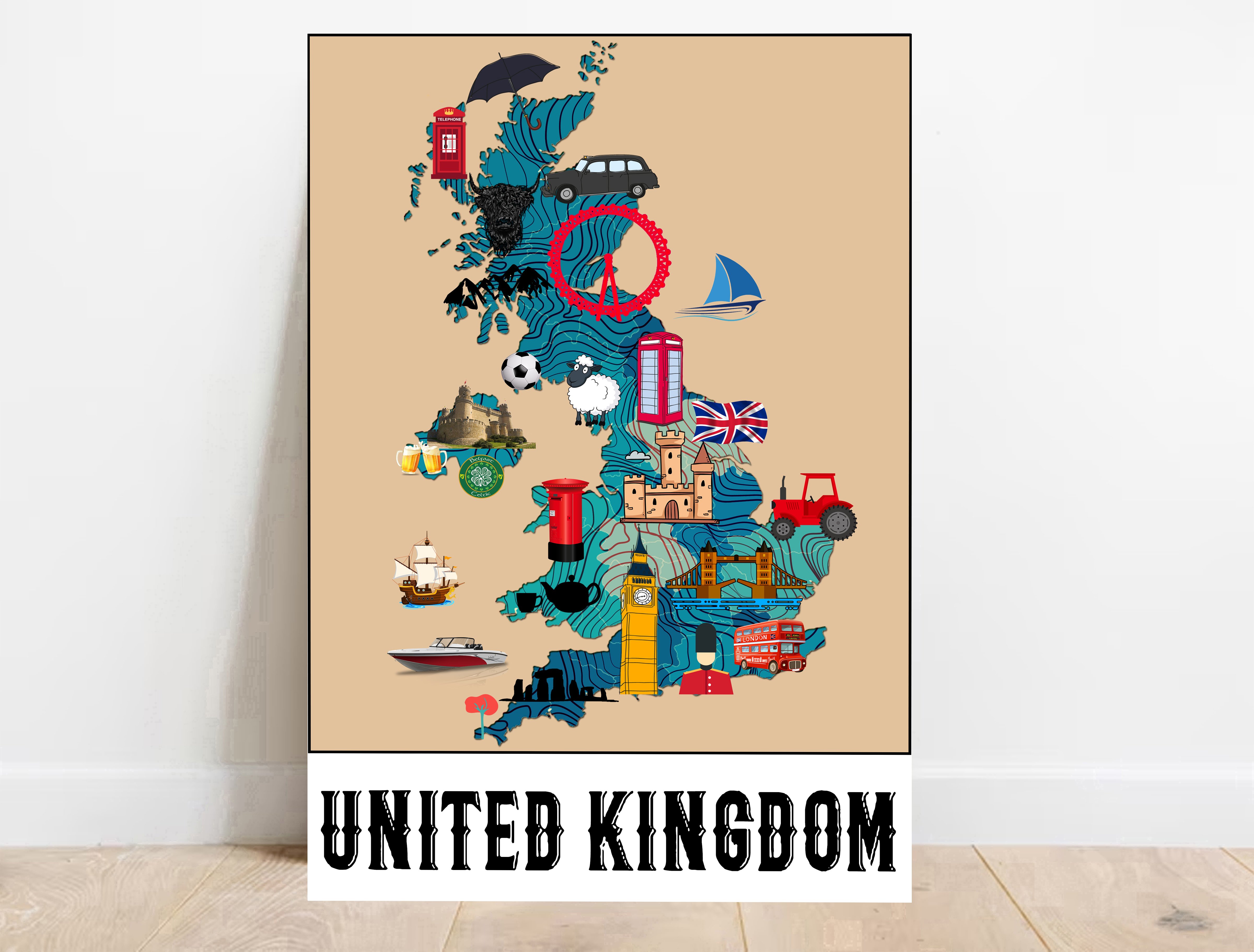 United Kingdom map printable illustrated UK map poster download ...