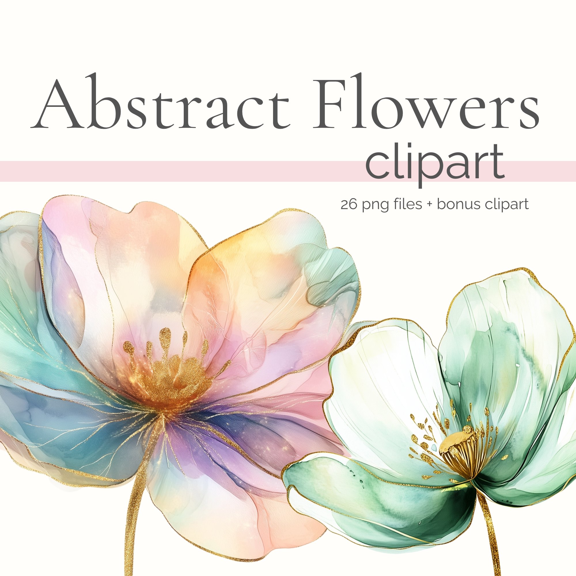 Watercolor Abstract Flowers Clipart – Jewel Tones with Elegant Gold ...