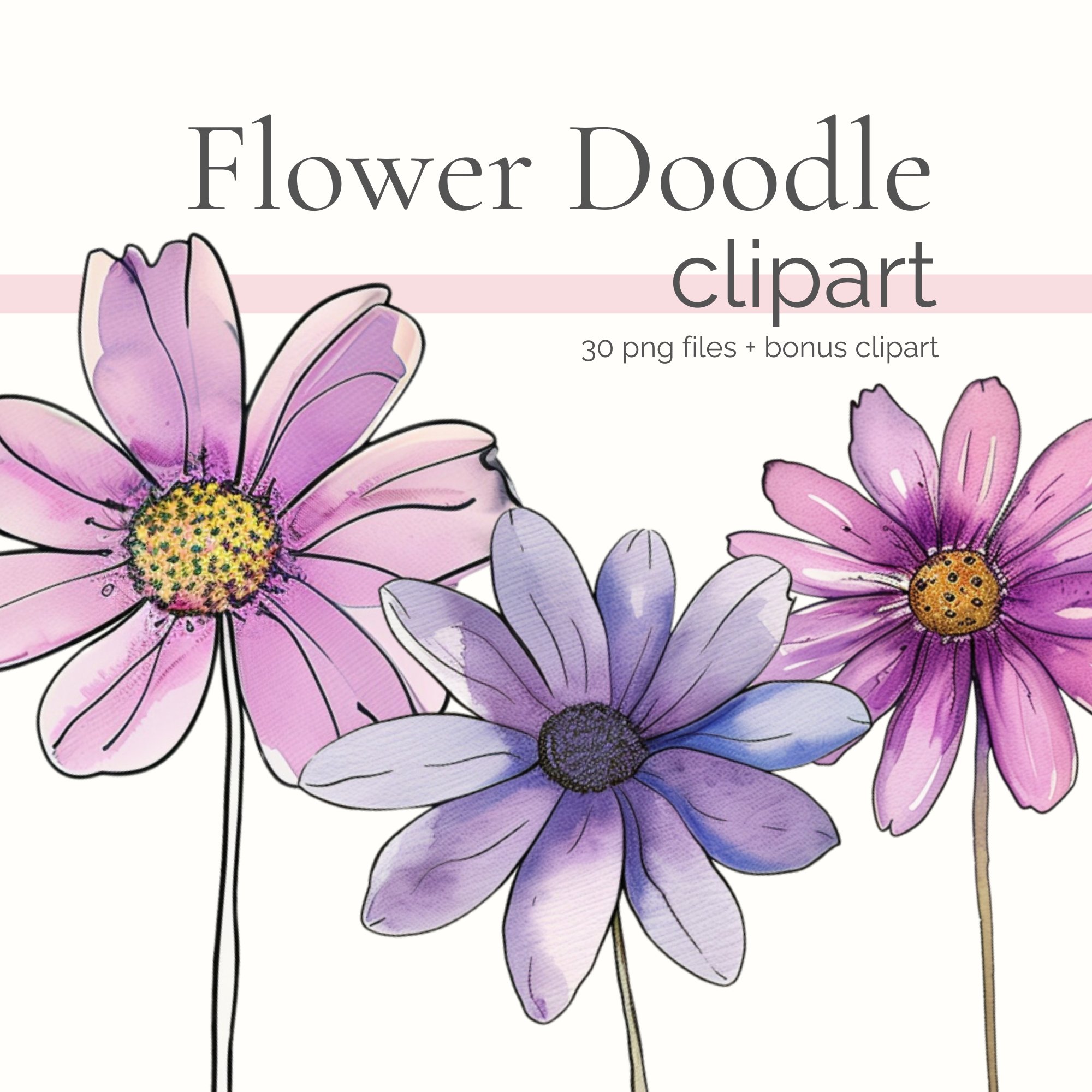 Purple Wildflower Clipart, Doodle Flower Illustration, PNG Flowers - Payhip