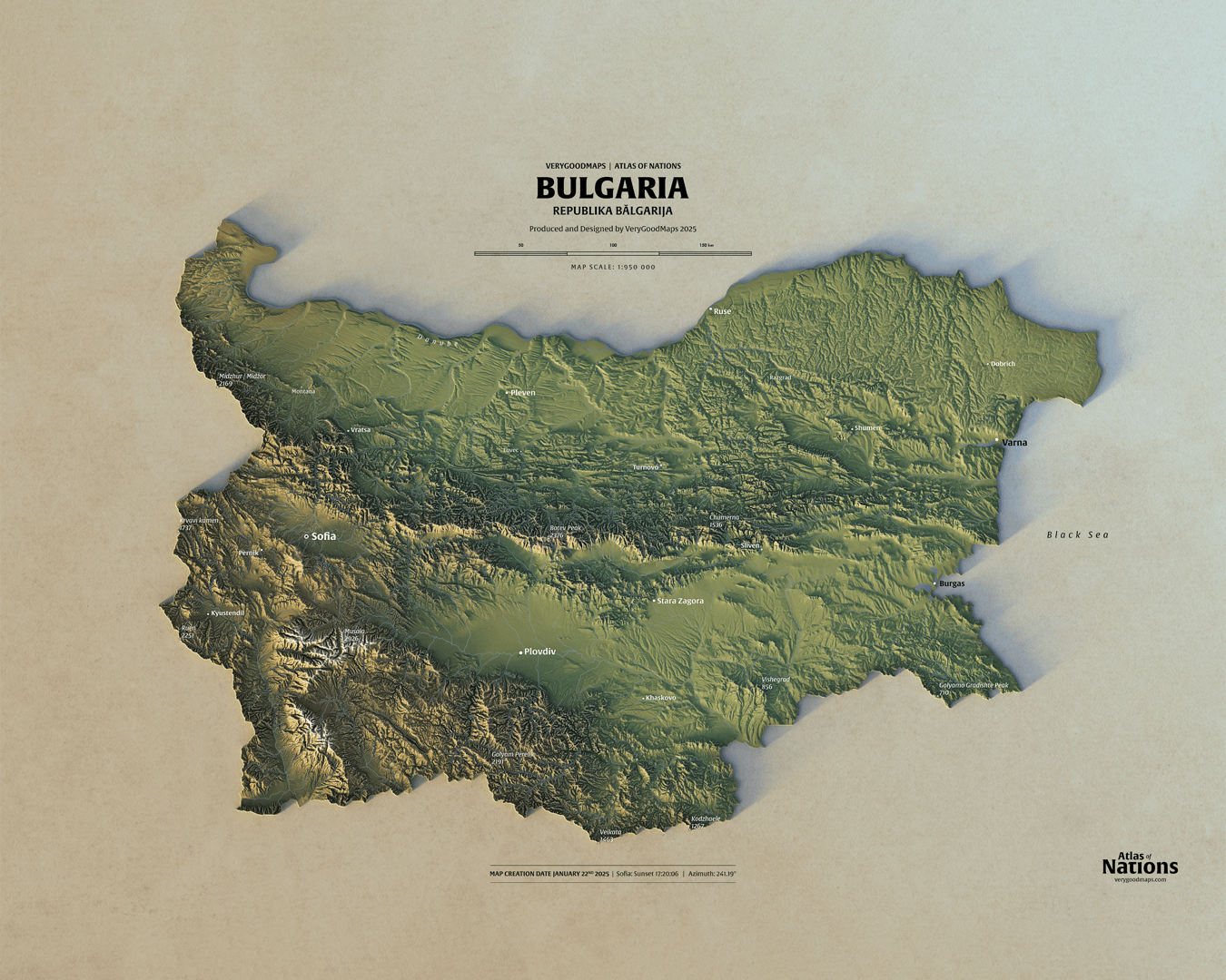 Bulgaria shaded relief map - Payhip