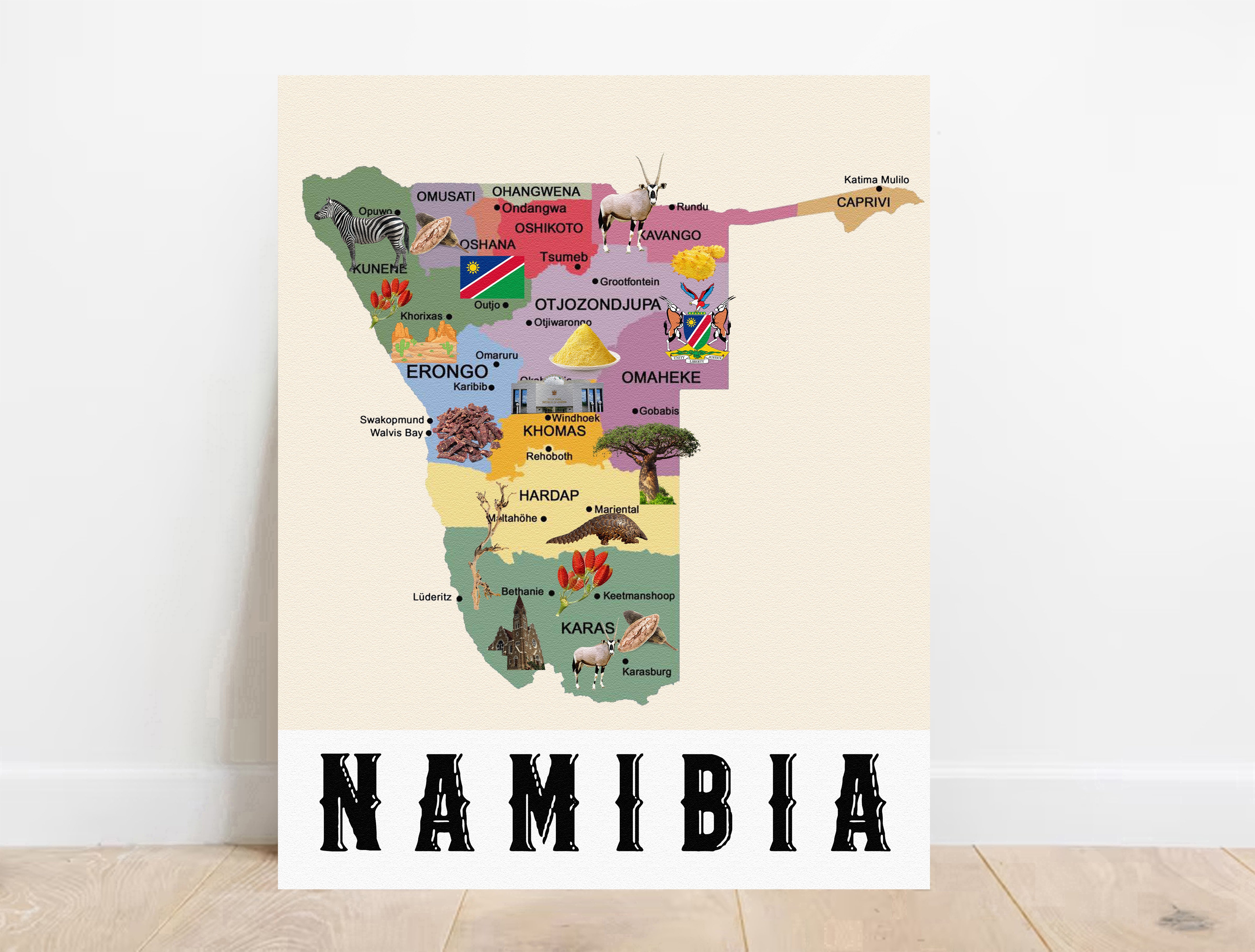 illustrated Namibia map print Digital map of Namibia printable wall map ...