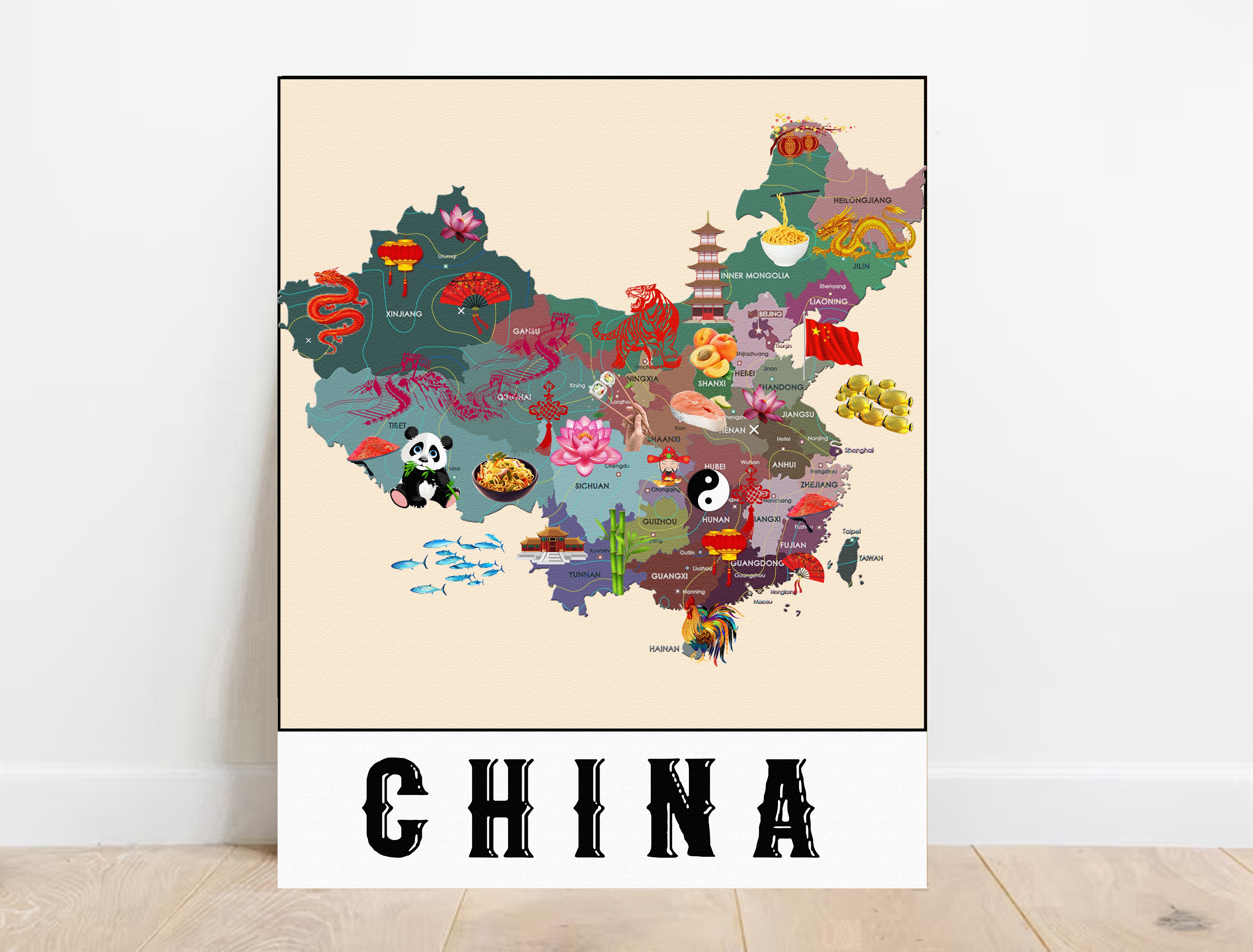 illustrated China map print Digital map of China Printable Chinese ...