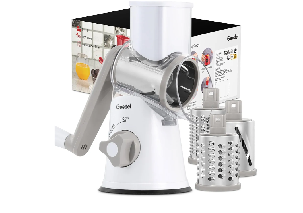 Geedel Rotary Cheese Grater, Kitchen Mandoline Vegetable Slicer with 3 ...