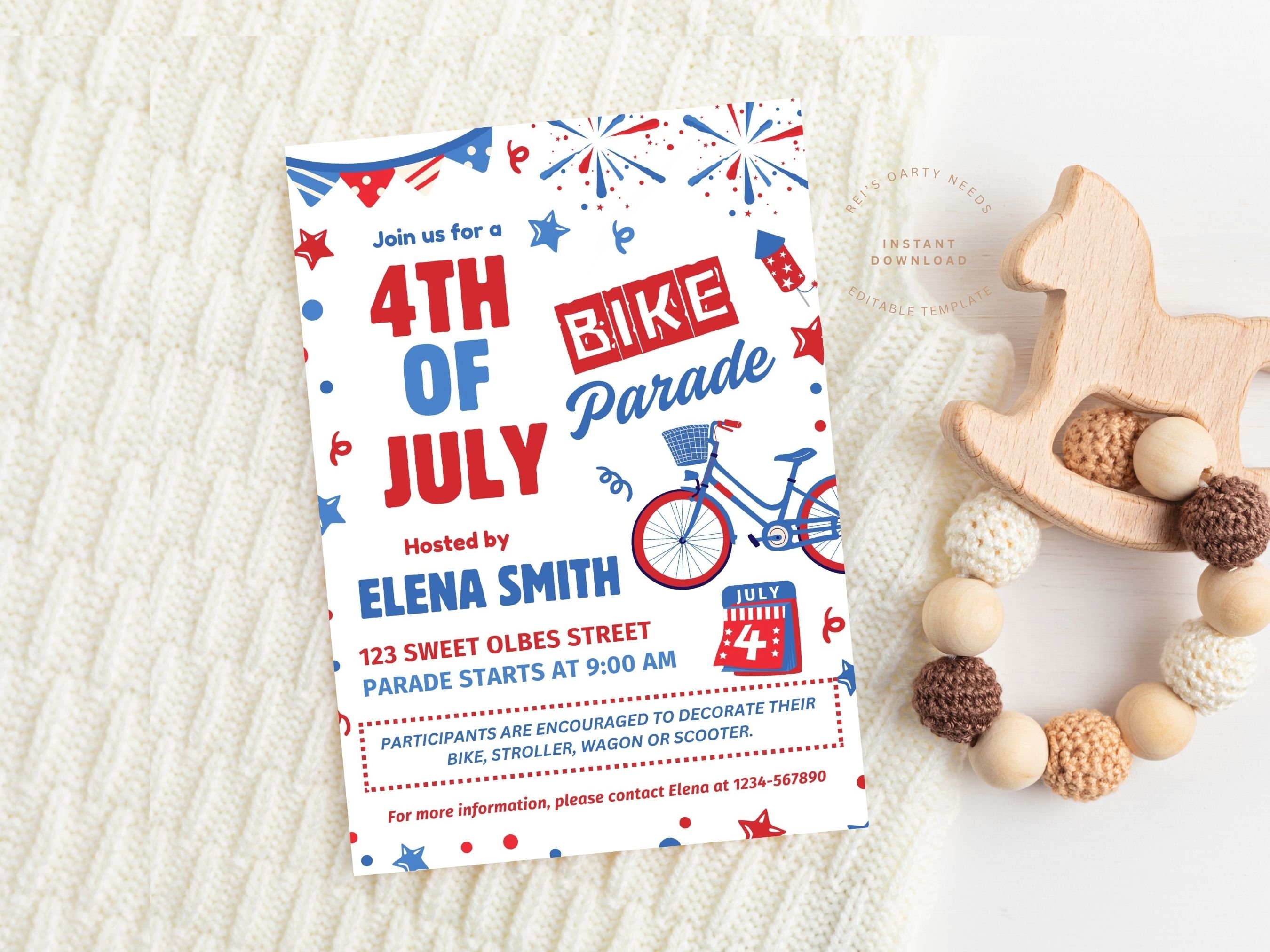 Fun 4th of July Bike Parade Flyer Invitation Editable Template, Bicycle ...