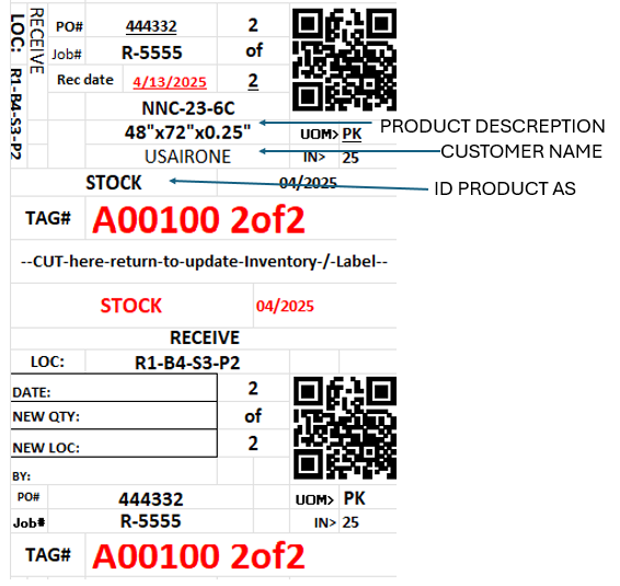 3"x2" QR code-STOCK-2 PART INVENTORY SMART LABEL TAGS