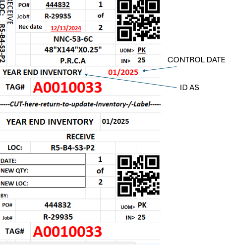 3"x2" -2 PART INVENTORY CONTROL QR code LABEL TAGS , excel