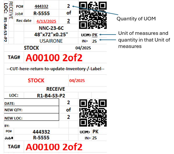 3"x2" QR code-STOCK-2 PART INVENTORY SMART LABEL TAGS