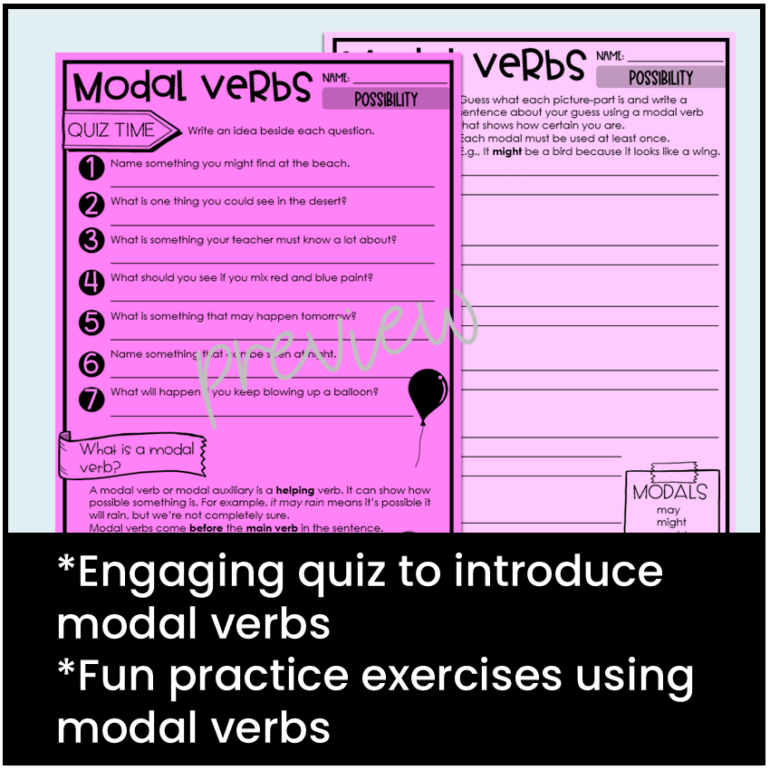Modal Verbs Possibility Probability 4th, 5th Grade Digital and ...