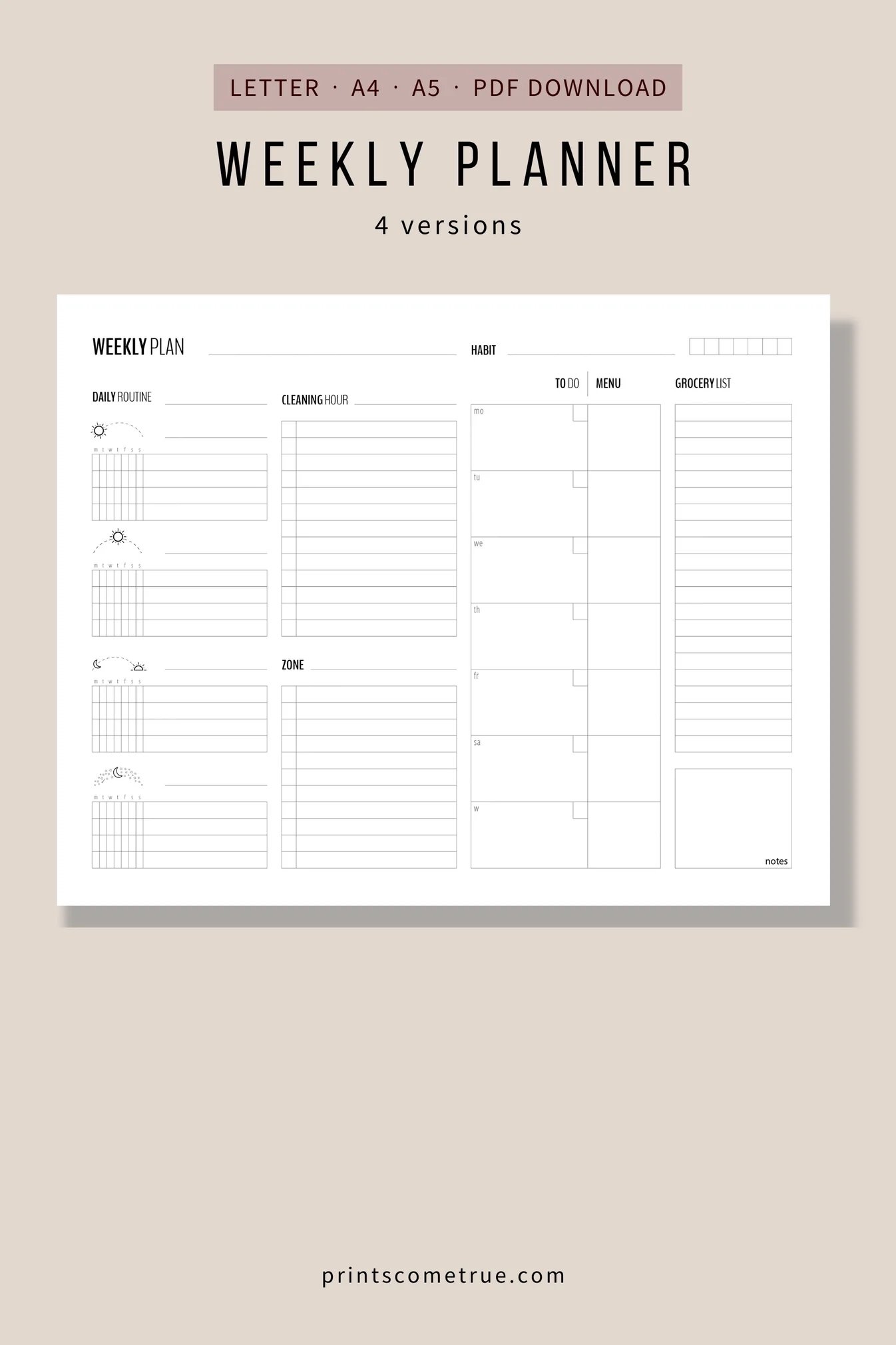 Daily Routine (Horizontal) | Letter, A4, A5