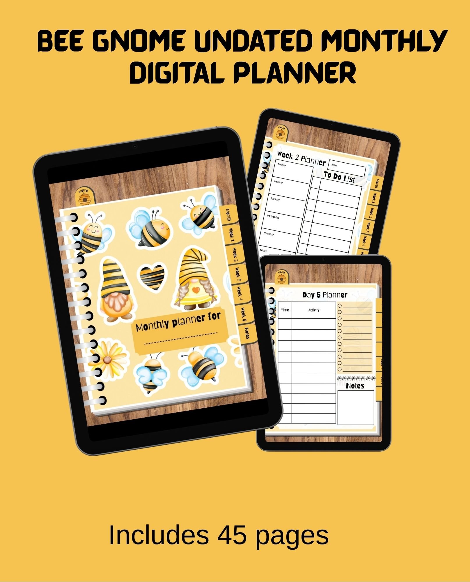 Bee Gnome-Themed Undated Digital Monthly Planner! - Payhip