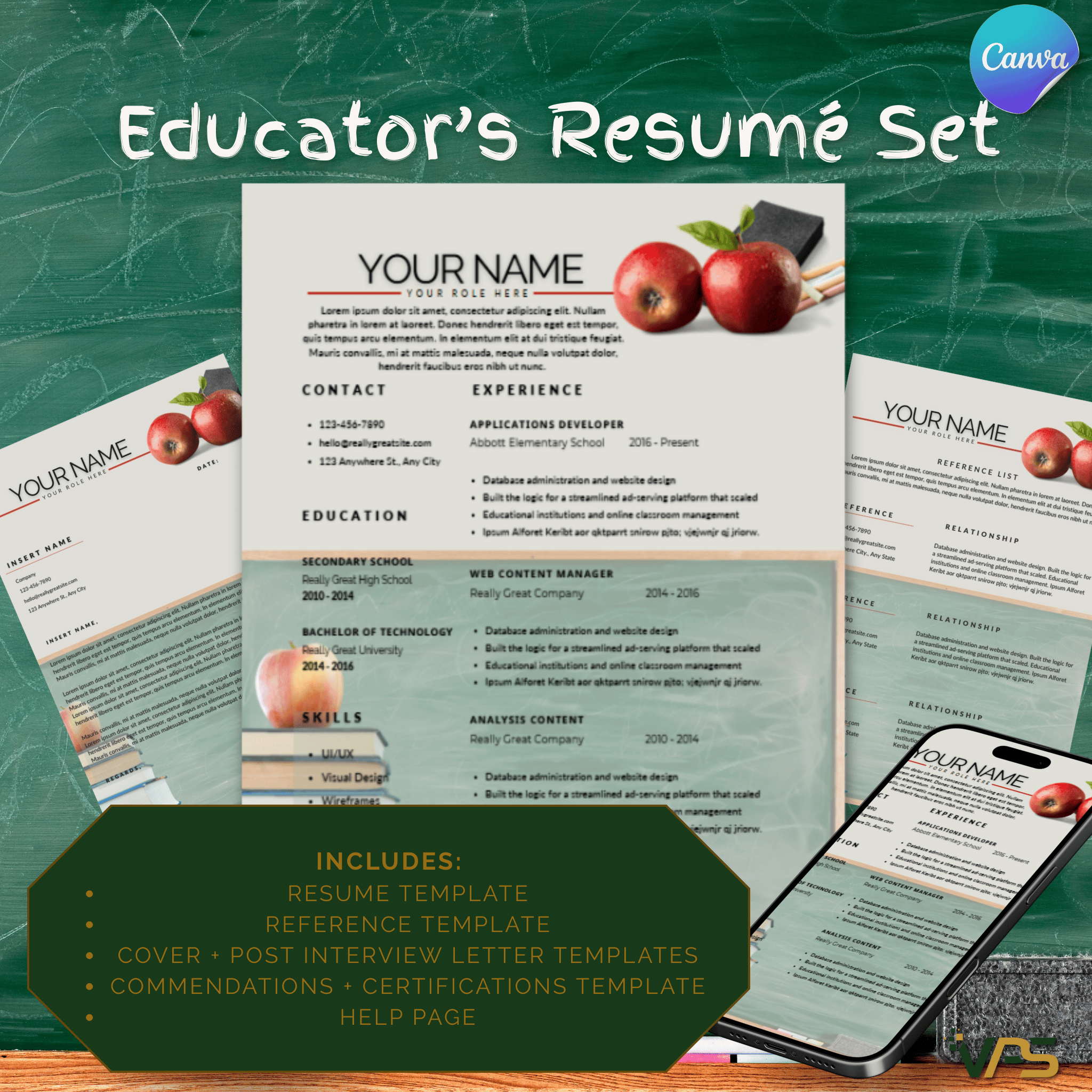 Educator- Theme 1 Resumé Set (Chalkboard) - Payhip