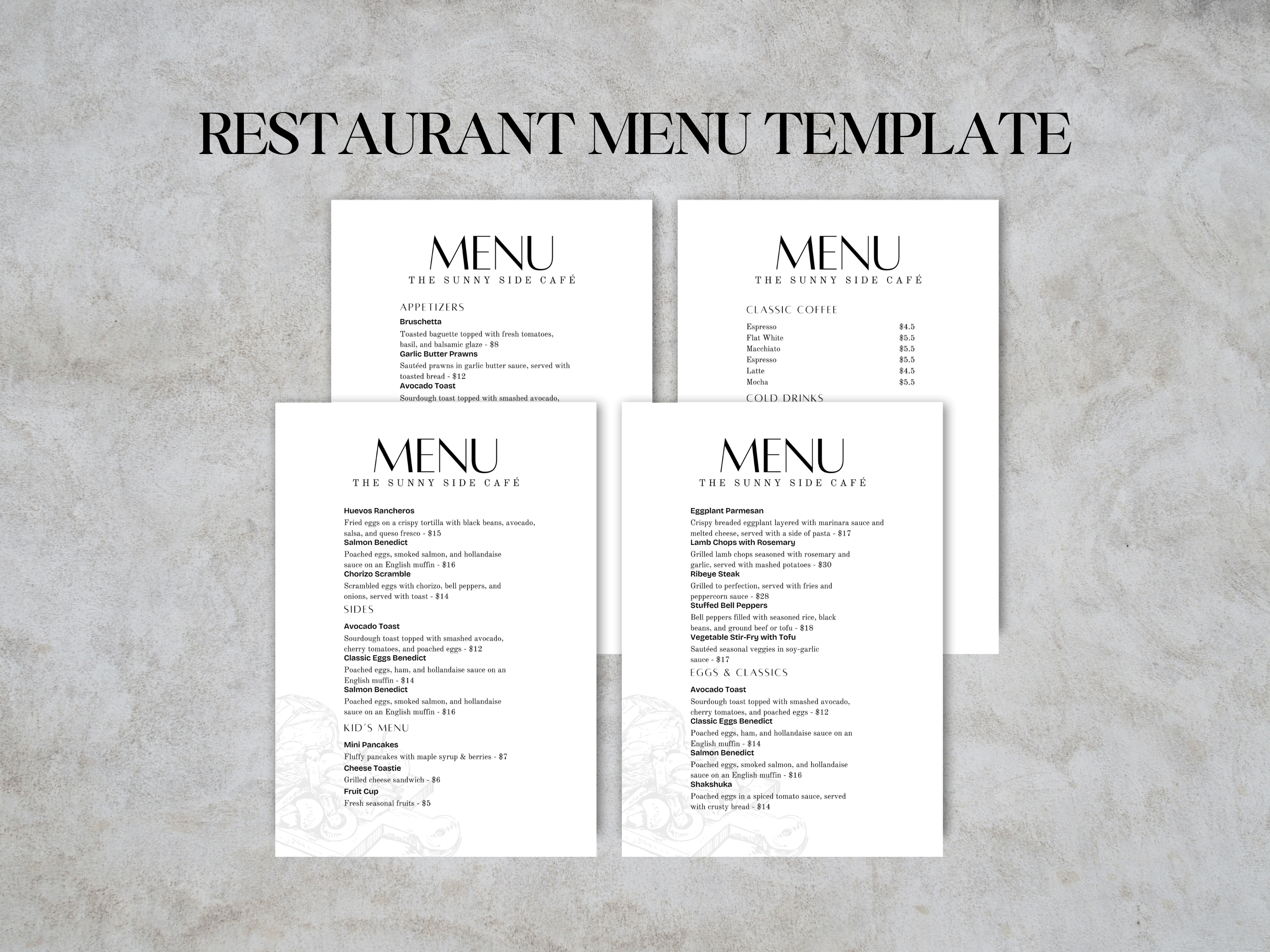 Simple White Restaurant Menu, Modern Cafe Restaurant Menu, Classic ...