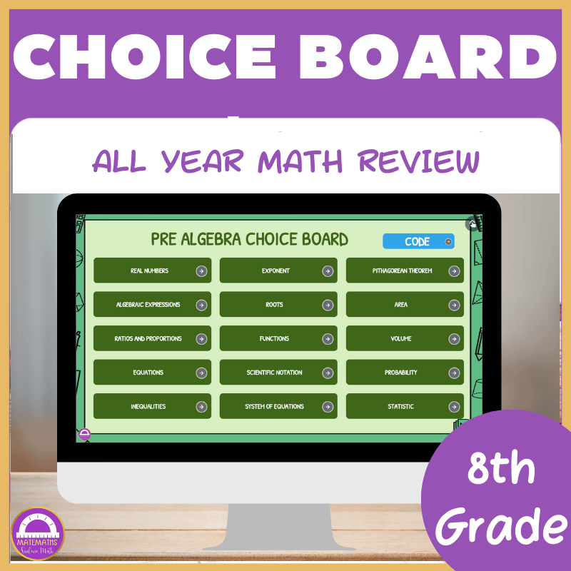 No-Prep End-of-Year Math Review Choice Boards for Grades 6–8 | Digital ...
